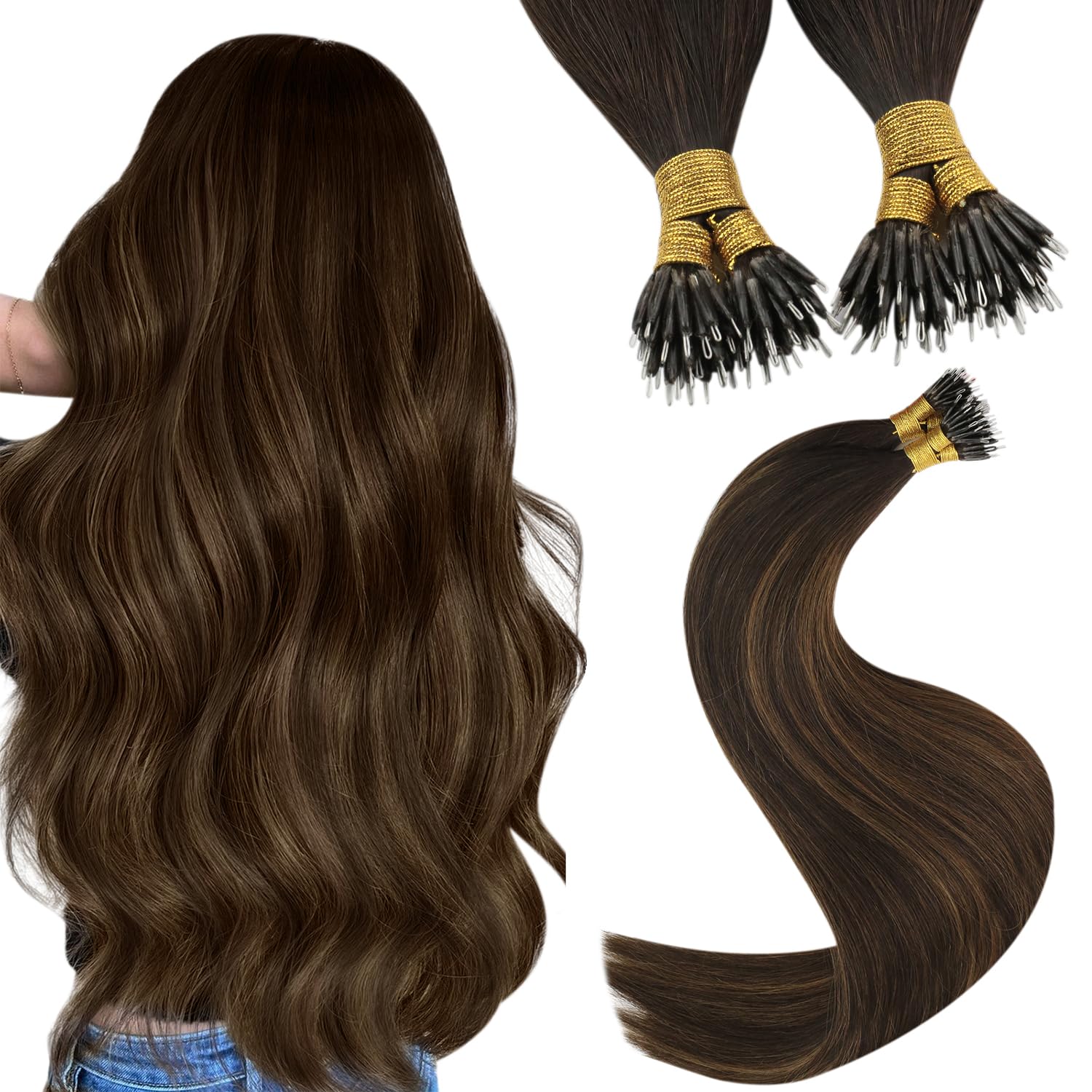 YoungSee Nano Beads Hair Extensions Balayage 18inch Nano Tip Hair ...