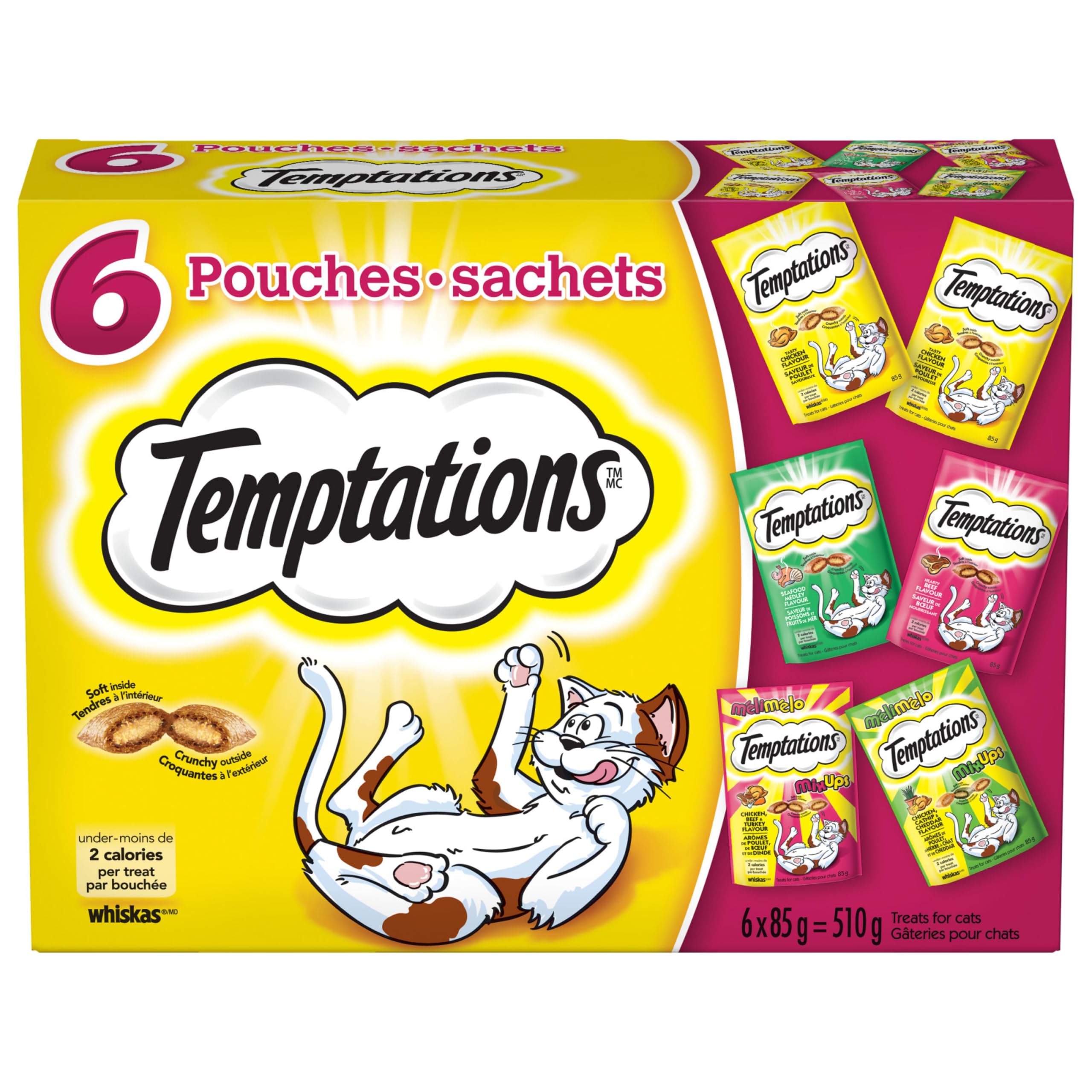 Temptations Adult Cat Treats Assorted Variety Pack, 510g (6x85g Pack ...
