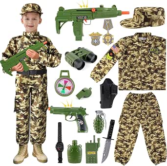 Amazon.com: deAO Army Soldier Dress Up for Kid Military Costume Set ...
