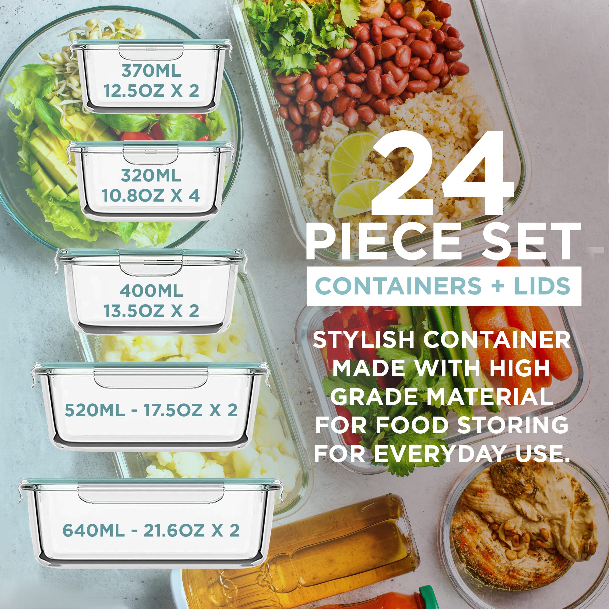 Snapklik.com : Razab 24 Pc Airtight Glass Food Storage Containers ...