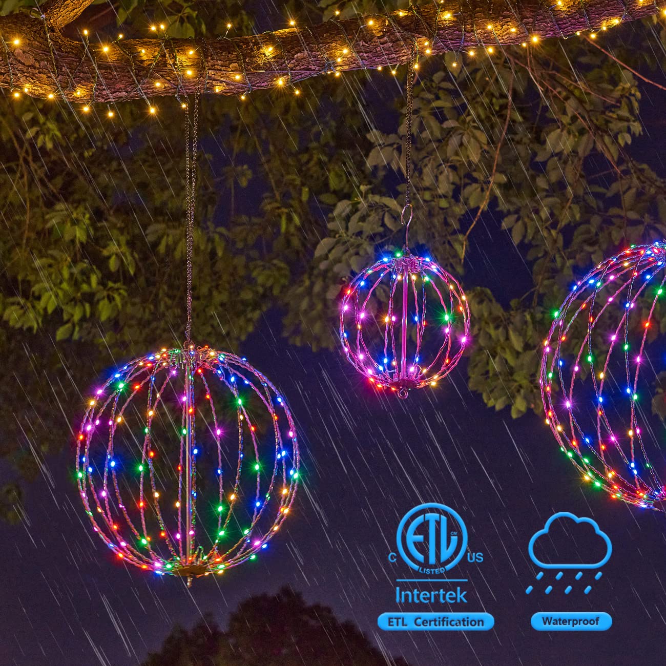 Amazon.com: Christmas Ball Light Sphere, 16IN 128LED Hanging Tree Light ...