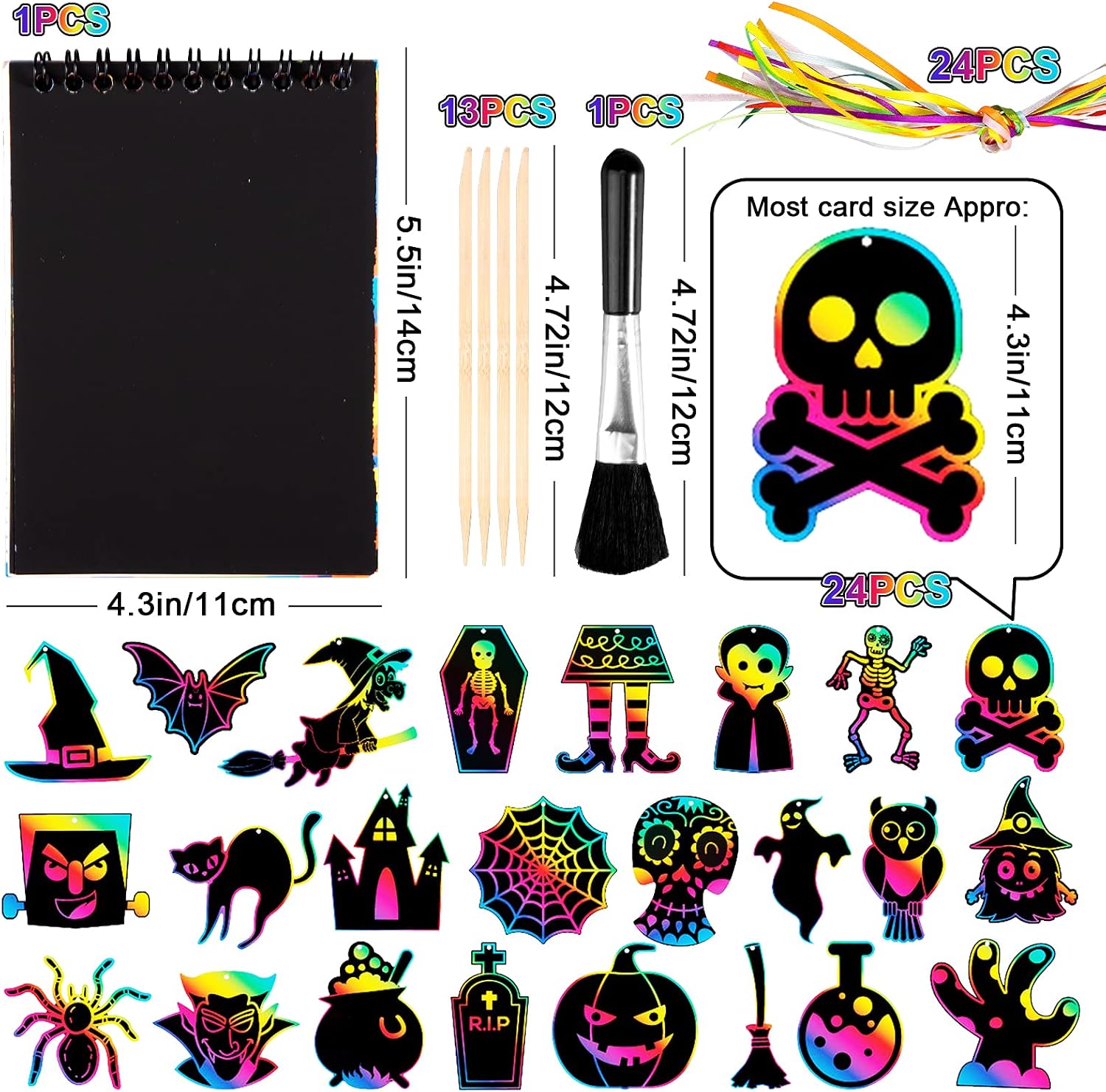 AnyDesign 66 Pack Halloween Scratch Paper Set Scratch Off Art Paper ...