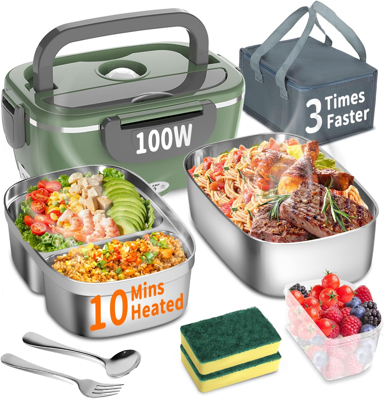 Amazon.com: IFENROL Electric Heated Lunch Box 100W - 3-IN-1 Fast ...