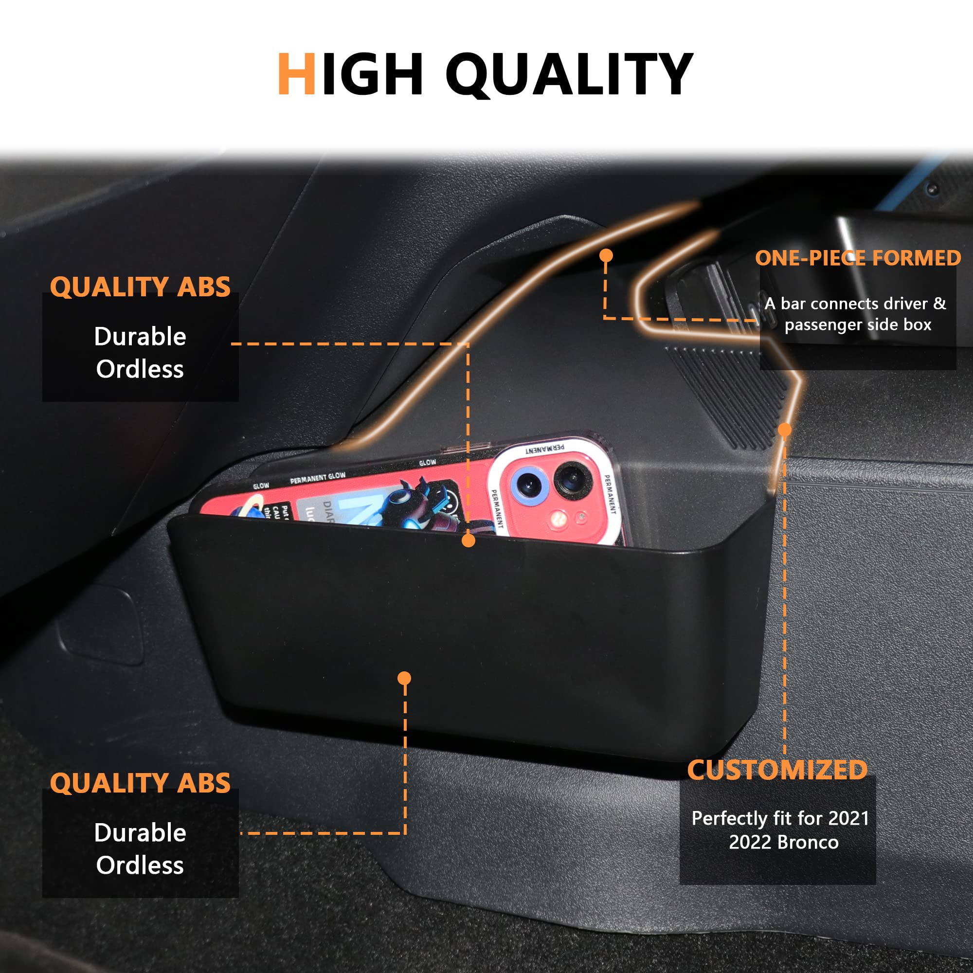 Armrest Storage Box 4-Piece Interior Organizer Set For Ford Bronco 4 ...