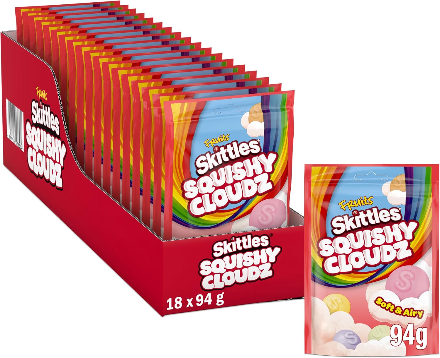 Skittles Squishy Cloudz Fruit Sweets Bag 94g (1x18 Bags) : Amazon.co.uk ...