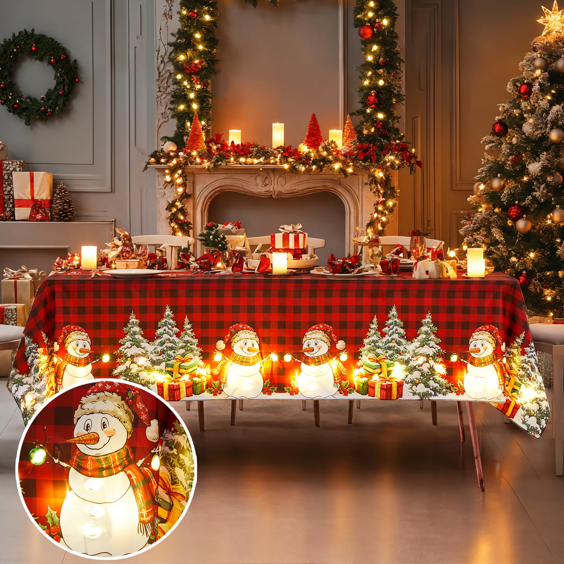 Amazon.com: Christmas Tablecloth with String Lights for Rectangle ...