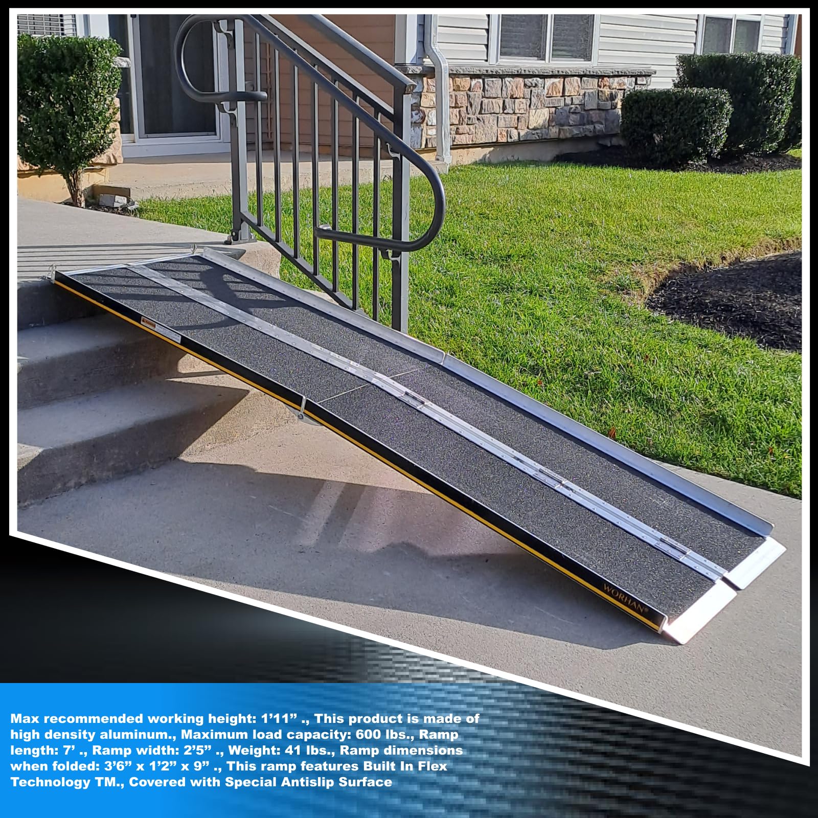 WORHAN Mobility Aluminum Wheelchair Ramp 7 ft. Loading Folding Access ...