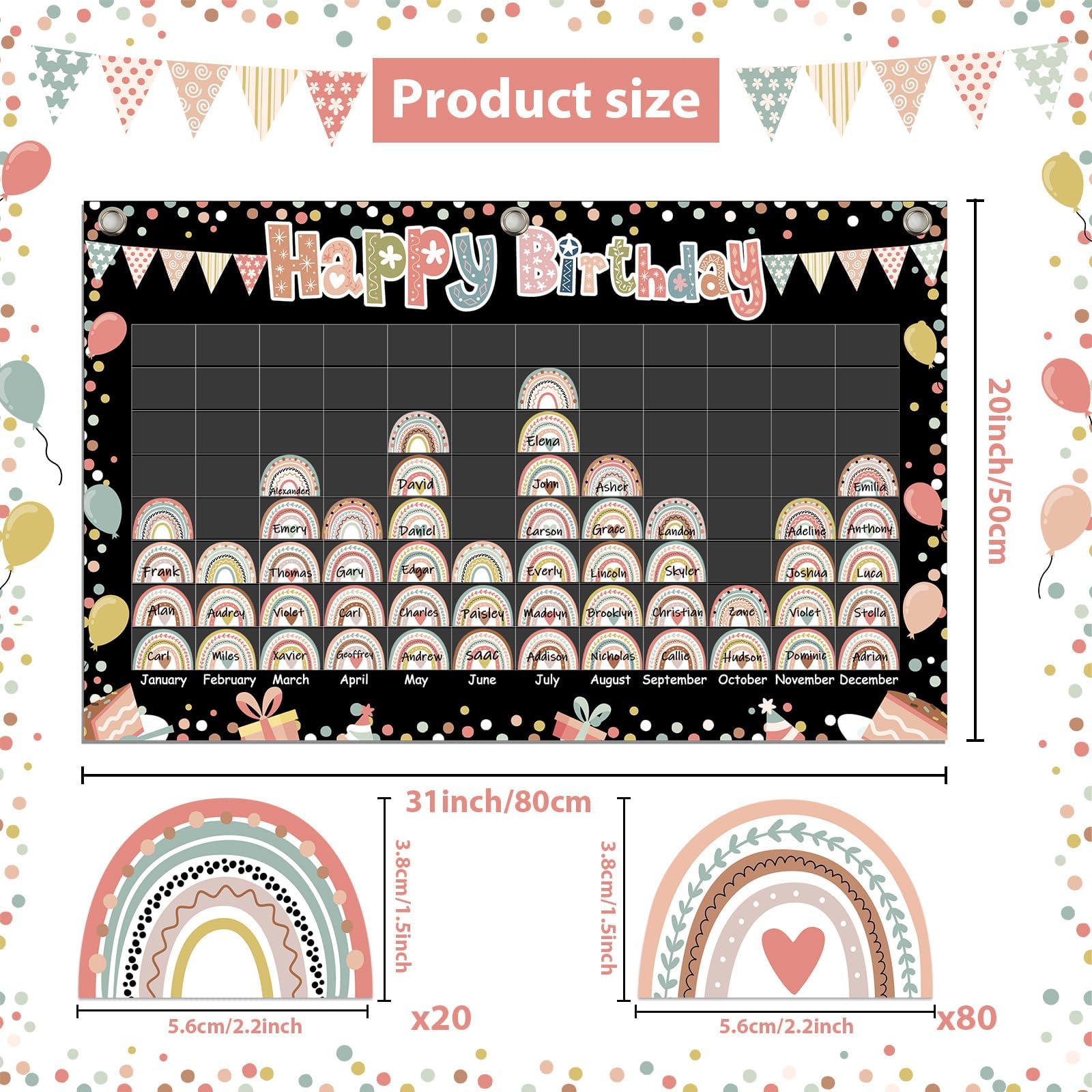 Snapklik.com : Happy Birthday Pocket Chart Boho Rainbow Birthday ...