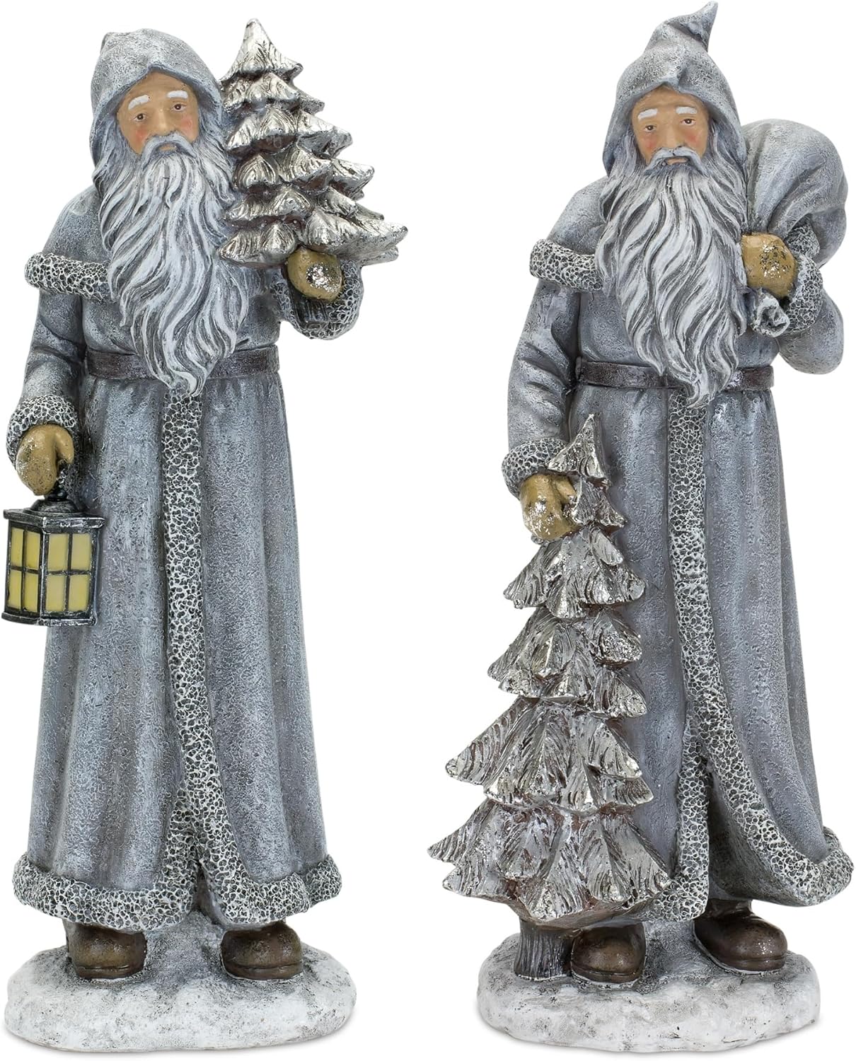 Amazon.com: Melrose Set of 2 Silver Santa Christmas Tabletop Figurines ...