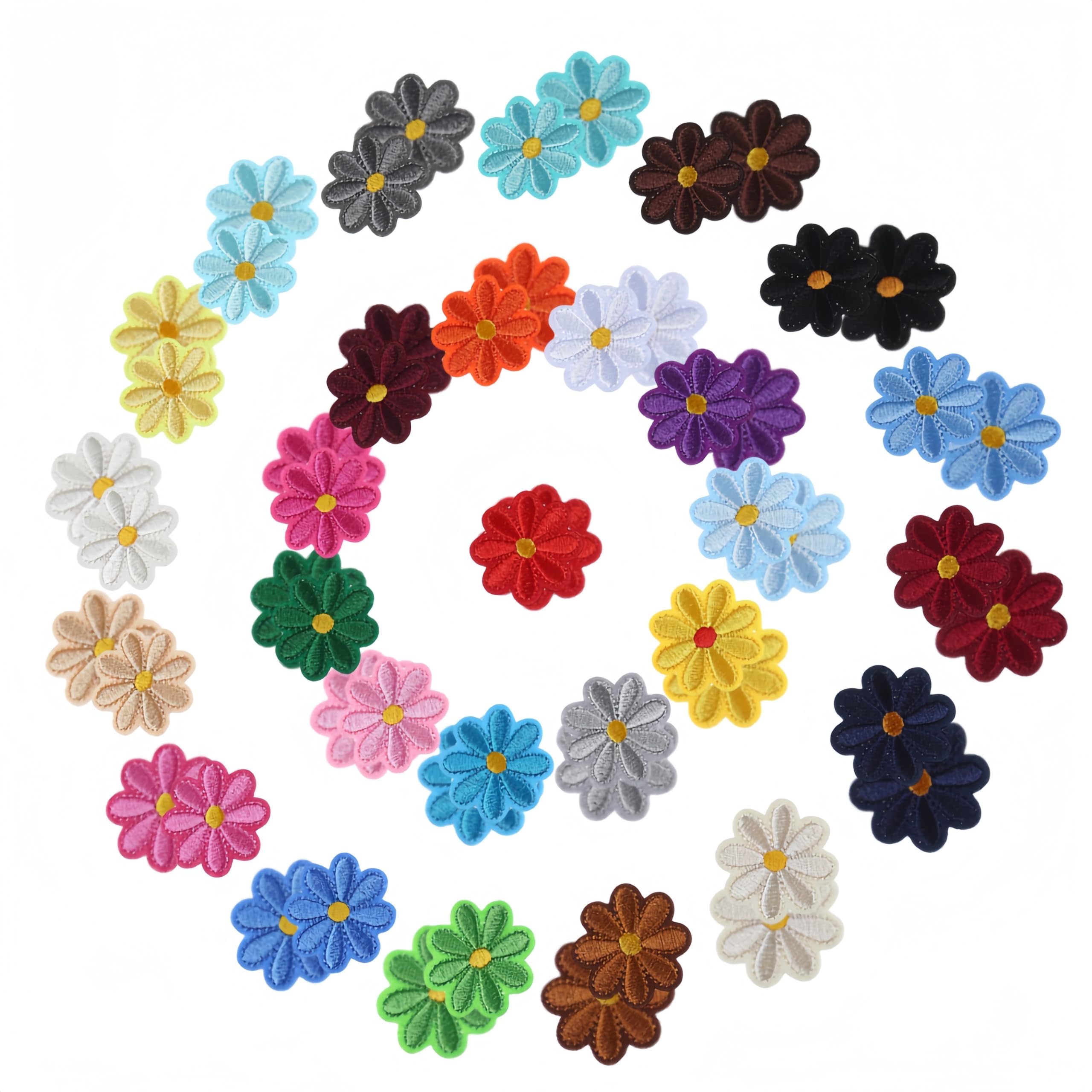 56 pcs Flower Iron on Patches,1.57×1.57in Daisy Embroidered Iron On ...