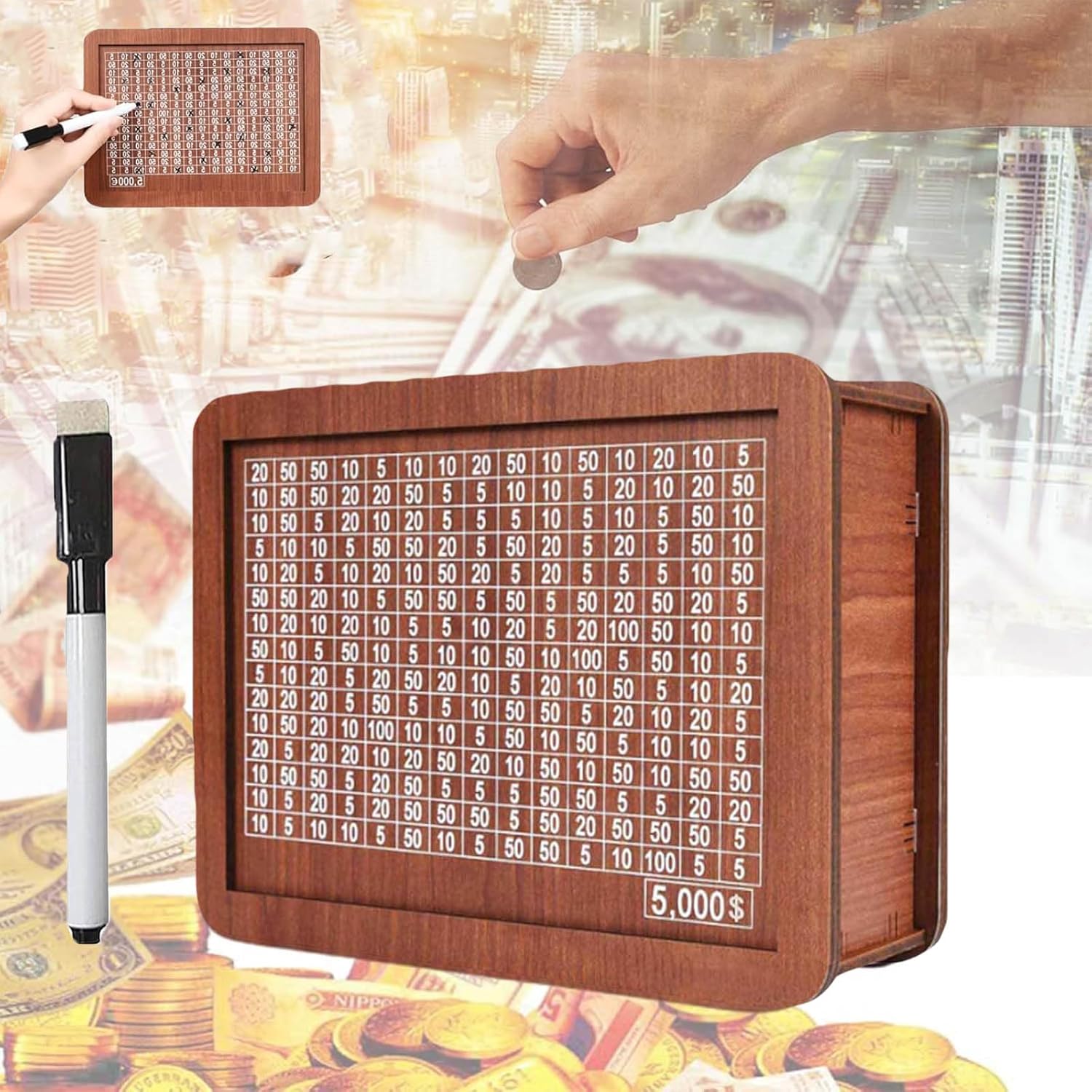 Amazon.com: Cash Vault Wooden Savings Box Wooden Cash Saver Money ...