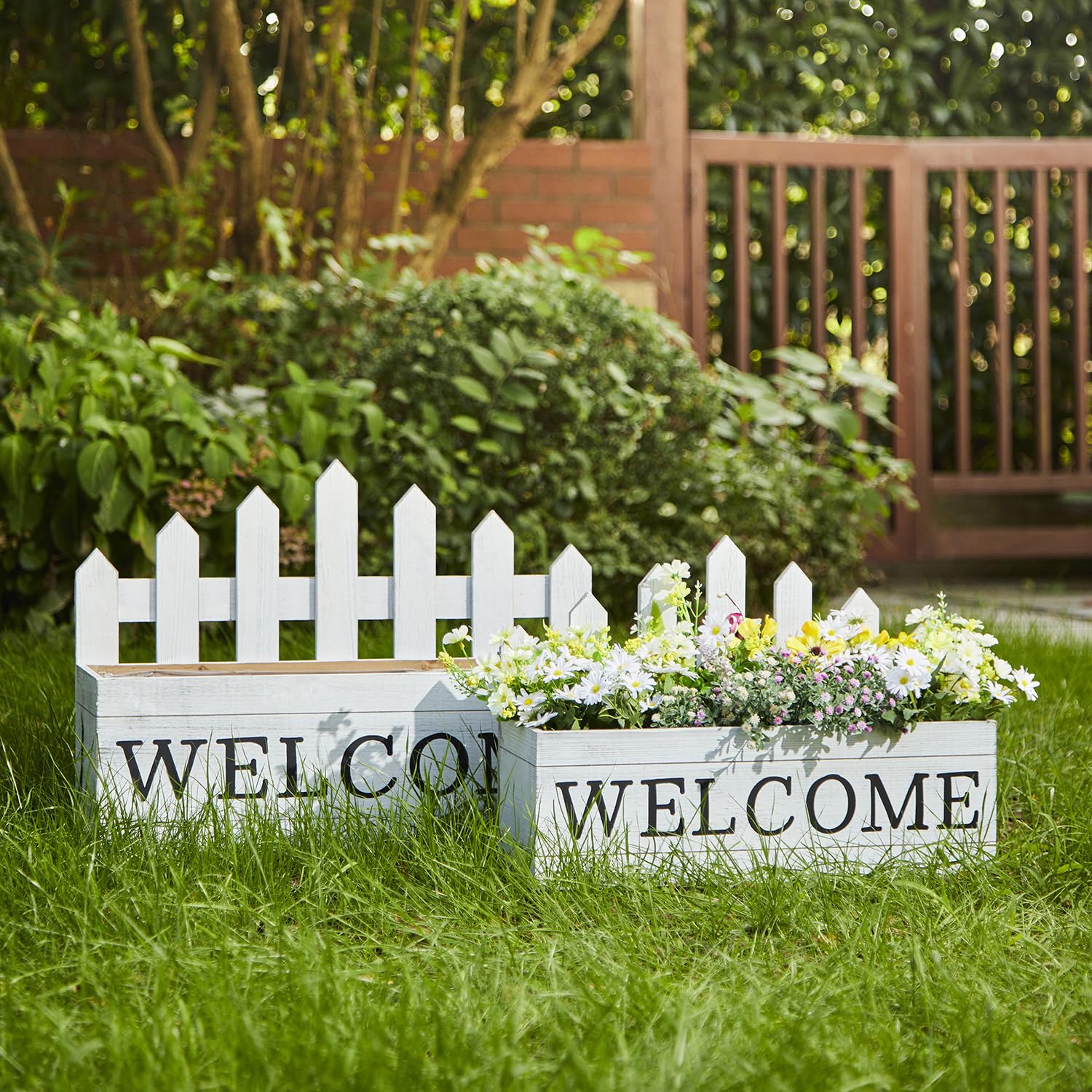 Amazon.com : Glitzhome Set of 2 Solid Wood Welcome Fence-Inspired ...