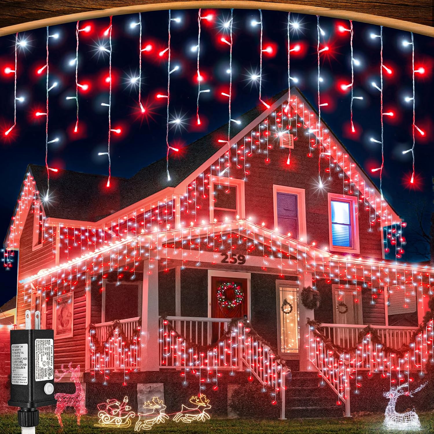 66ft Red and White Christmas Lights, 640 LED Icicle Lights for Outside ...