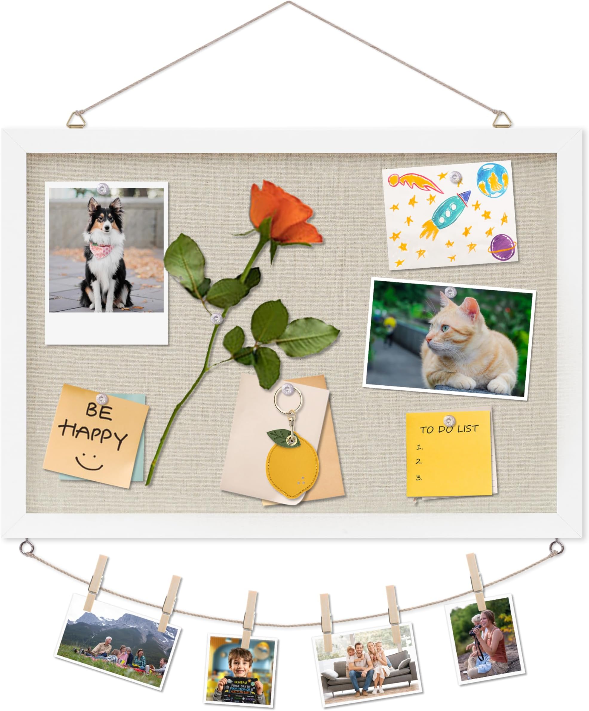DAHAPYBOO Cork Board with Linen White,Bulletin Board 17"x12" Hanging ...