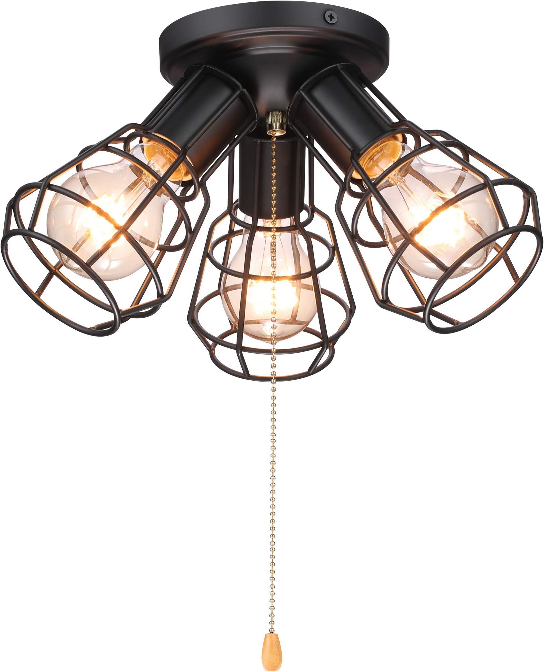 EVAHOM Pull Chain Light Fixture, 3 Light Semi Flush Mount Ceiling ...