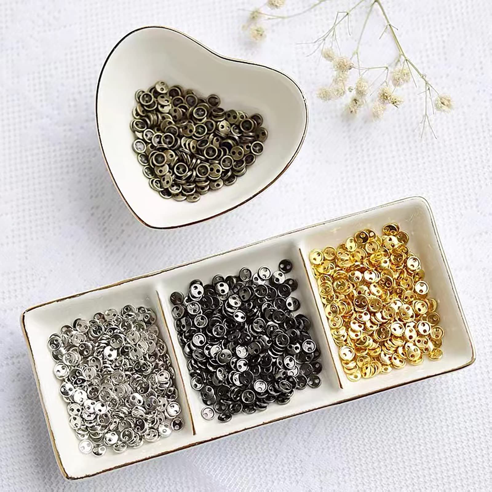 200 Pcs Mini Metal Two-Eye Buttons Metal Small Buttons DIY Mini Round ...