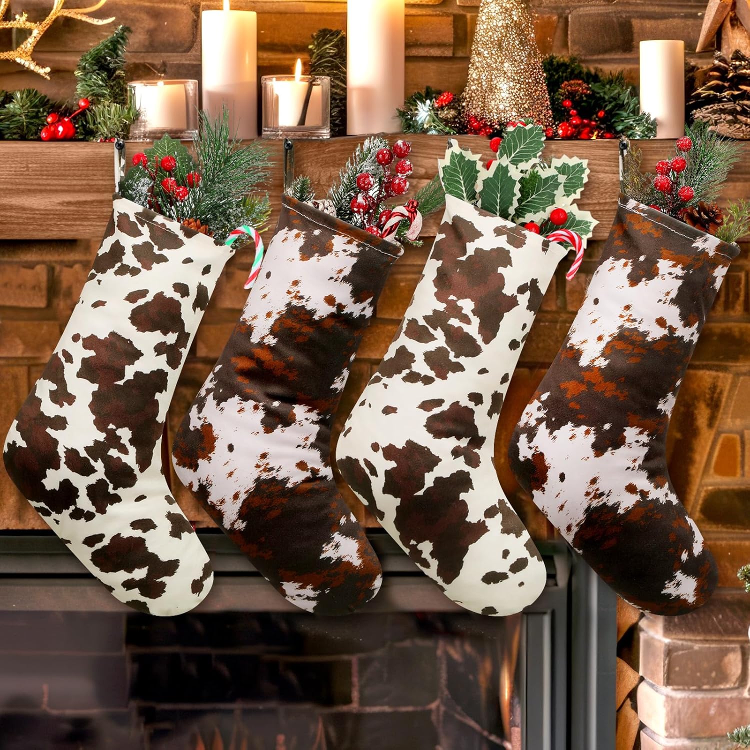 Amazon.com: LaRandom 4 Pcs Christmas Stockings Animal Cow Stockings ...