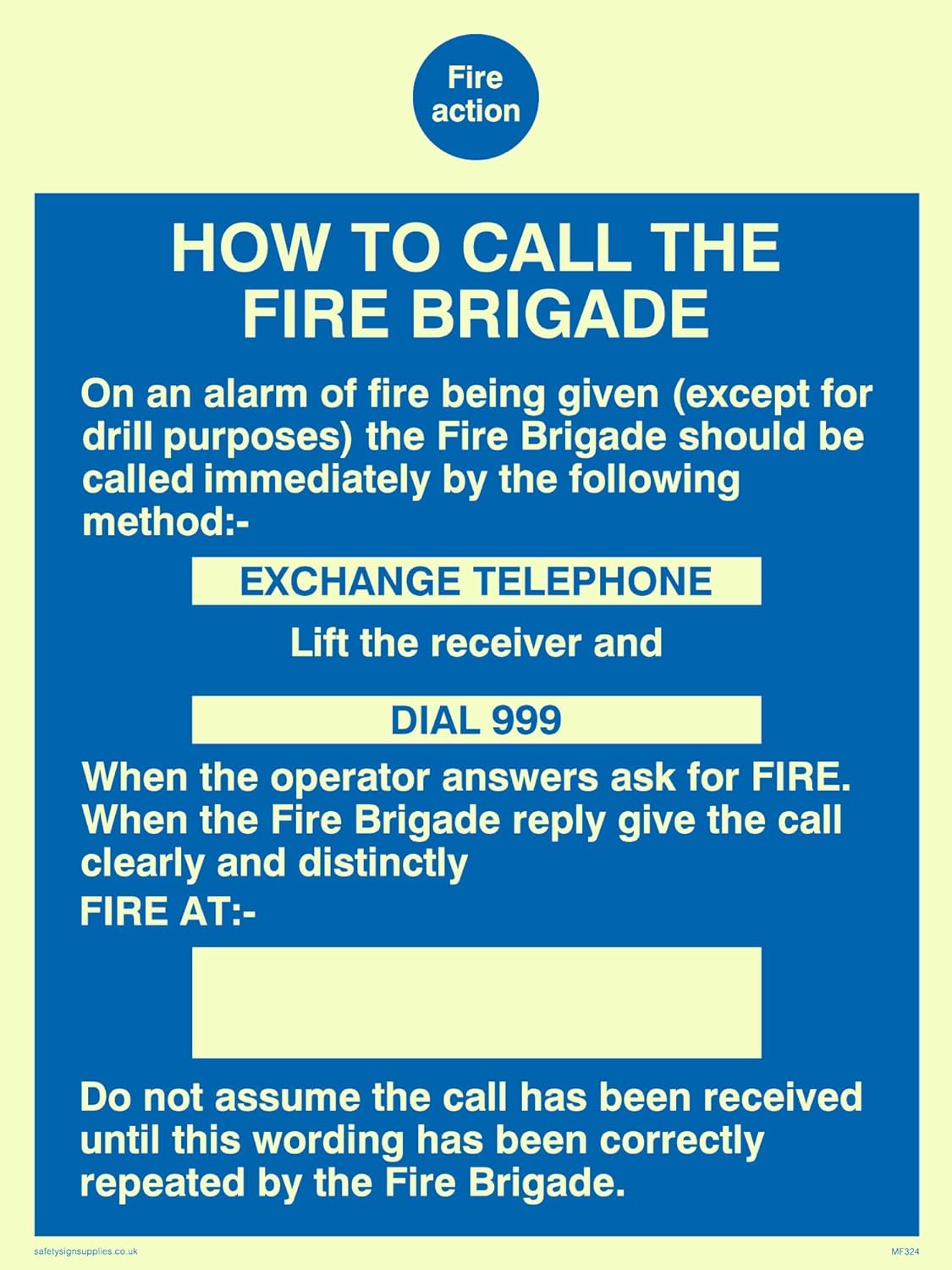 Viking Signs MF324-A5P-P "Fire Action How To Call The Fire Brigade ...