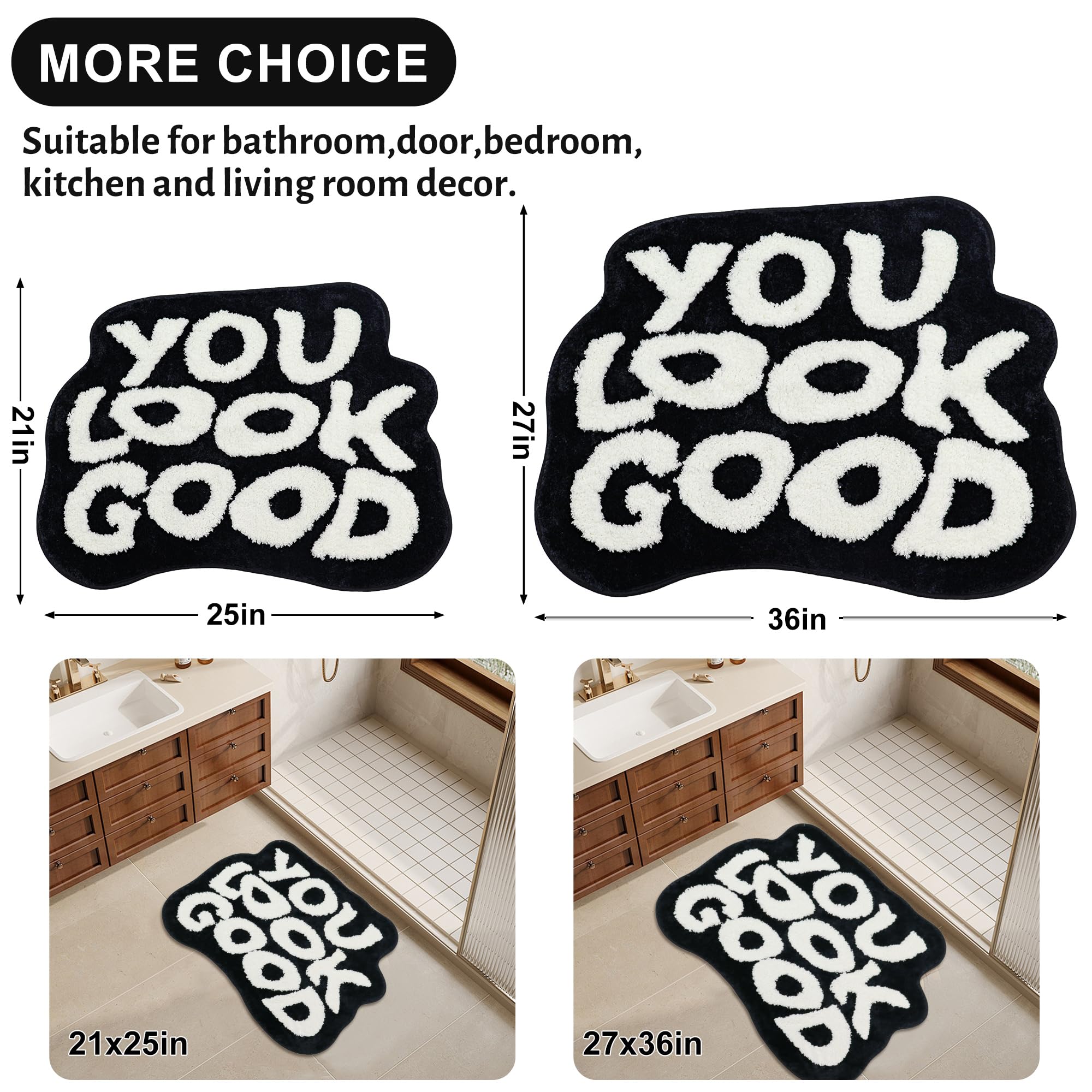 You Look Good Bath Mat Black and White Bathroom Rug Funny Bathroom ...