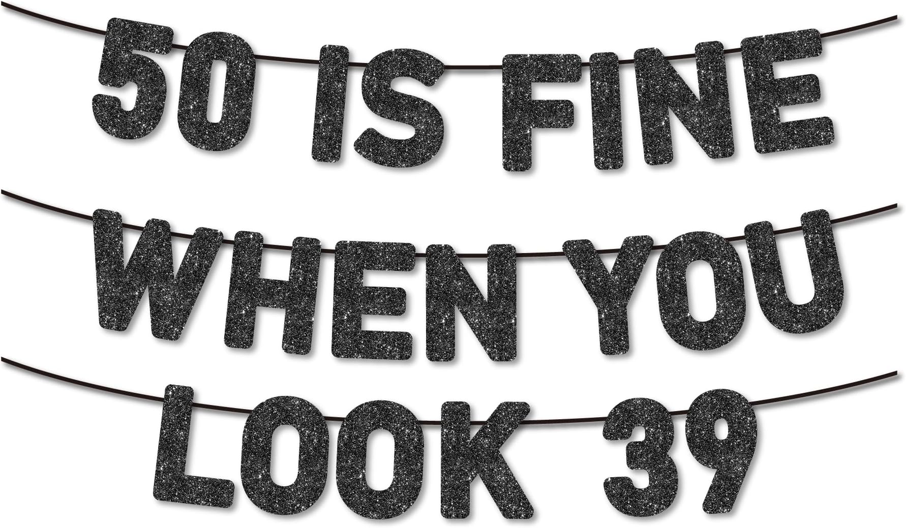 Amazon.com: 50 Is Fine When You Look 39 Gold Glitter Banner - Happy ...