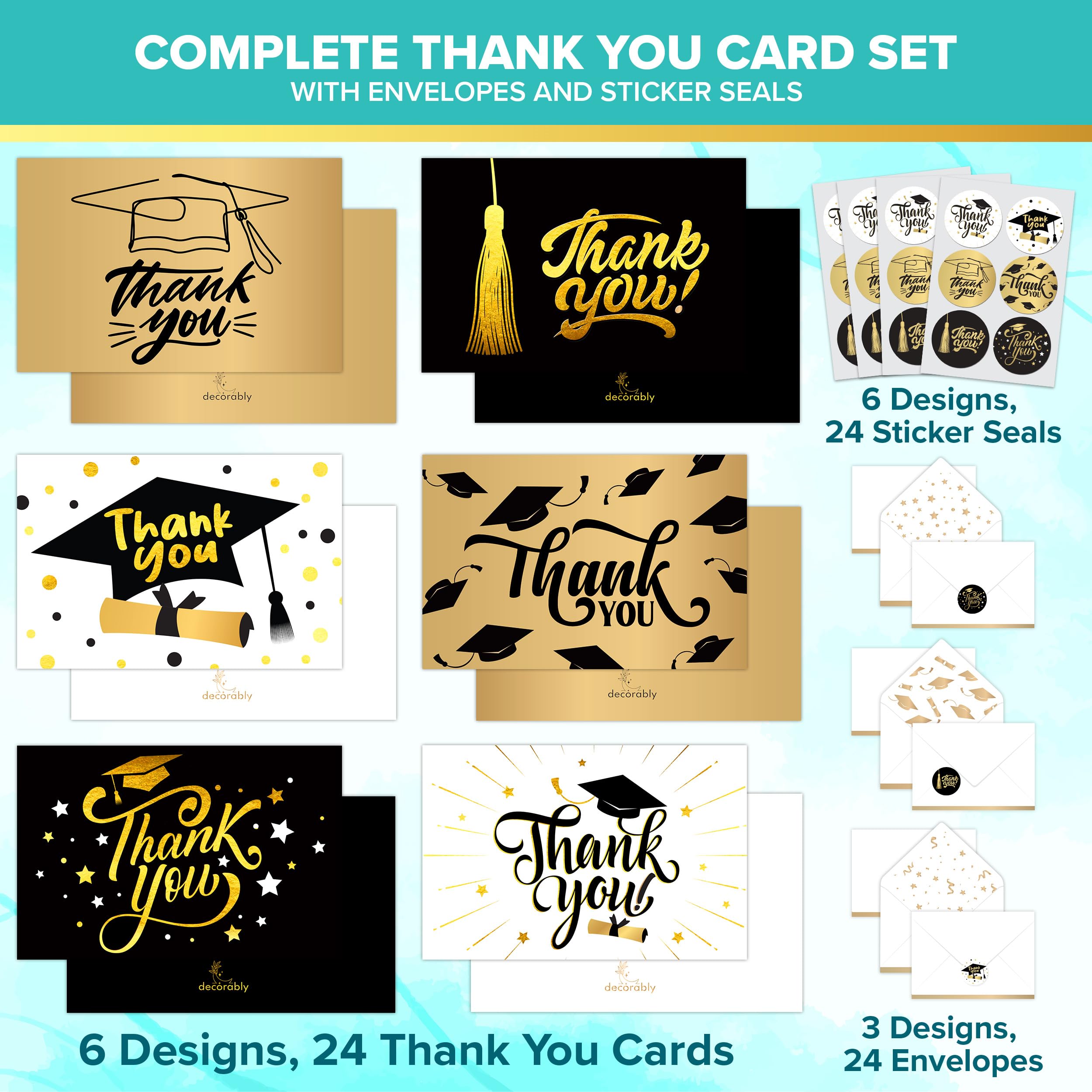 Snapklik.com : Decorably 24 Pack Gold-Foiled 6x4in Graduation Thank You ...