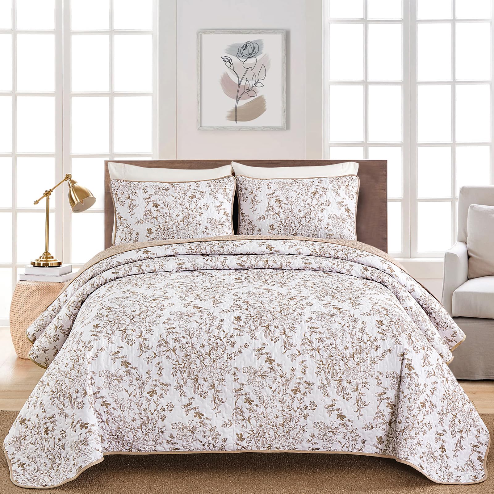 Amazon.com: WONGS BDEEING Fall Quilt King Size, Brown Quilt Bedding Set ...