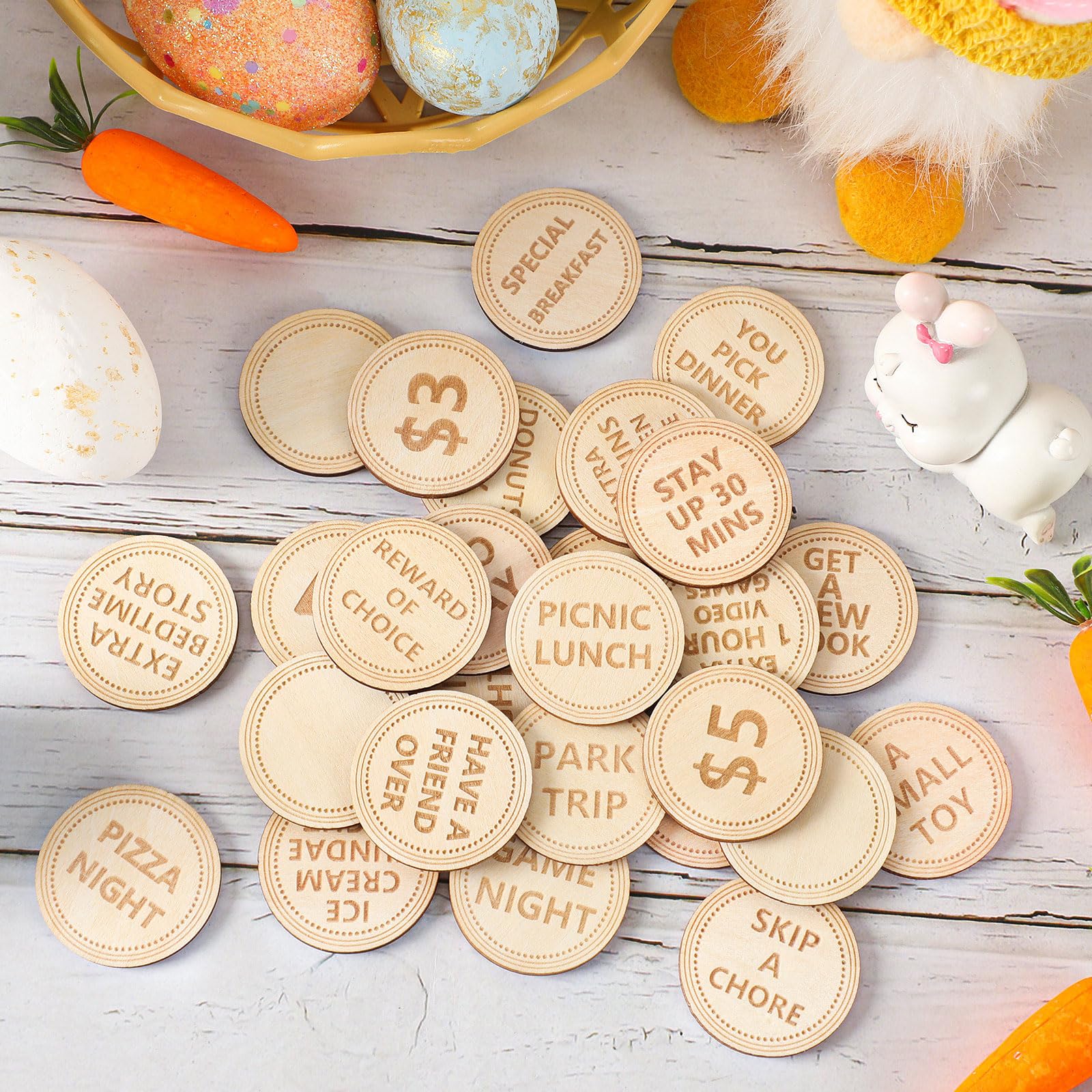 Amazon.com: CypherX Easter Egg Fillers- Wooden Easter Reward Tokens, Easter Prizes Stuffers ...