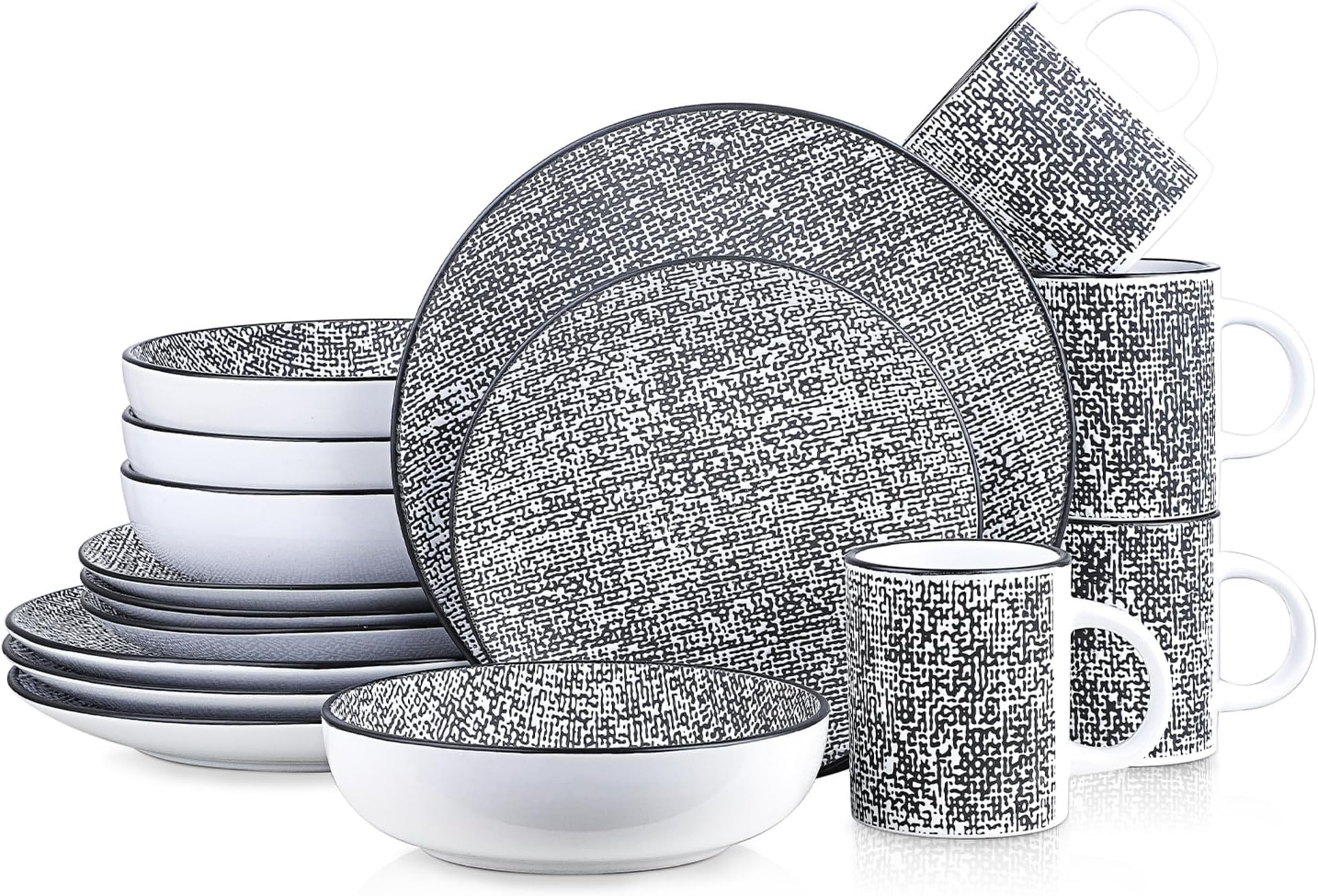 Amazon.com | Thyme & Table Dinnerware Black White Medallion Stoneware ...