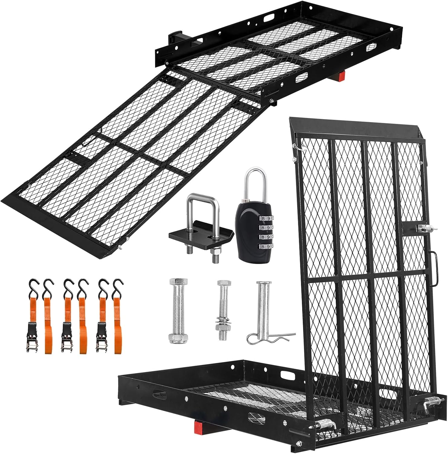 Amazon.com: Folding Trailer Hitch Cargo Carrier Rack with Ramp 500LB ...