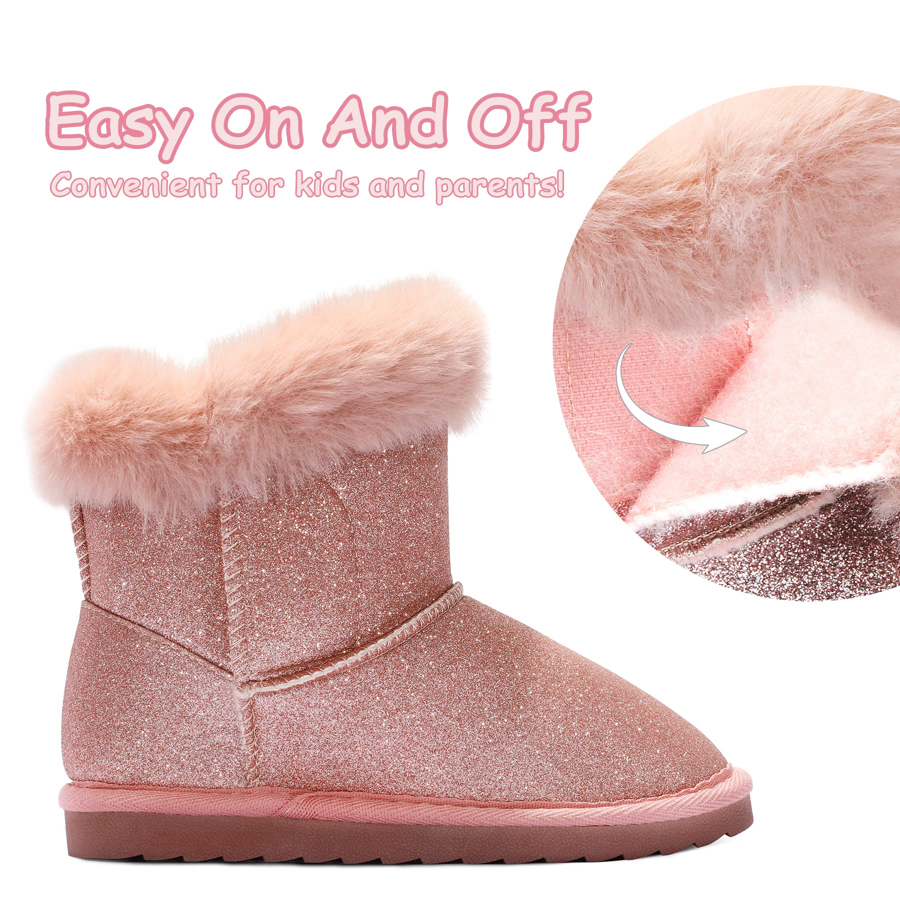 K KomForme Girls Snow Boots Warm Fur Lined Glitter Strap Winter Shoes ...
