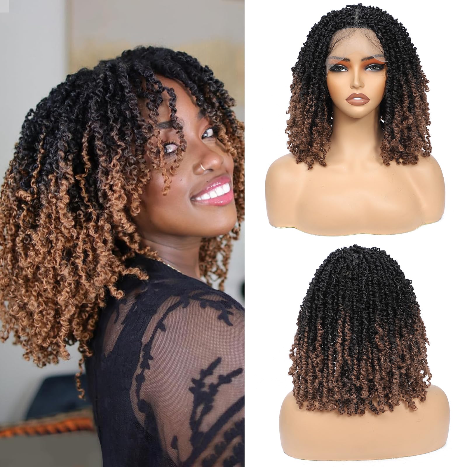 Amazon.com : 12-Inch Pre-looped Yanky Twists Full lace Braided Wigs for ...