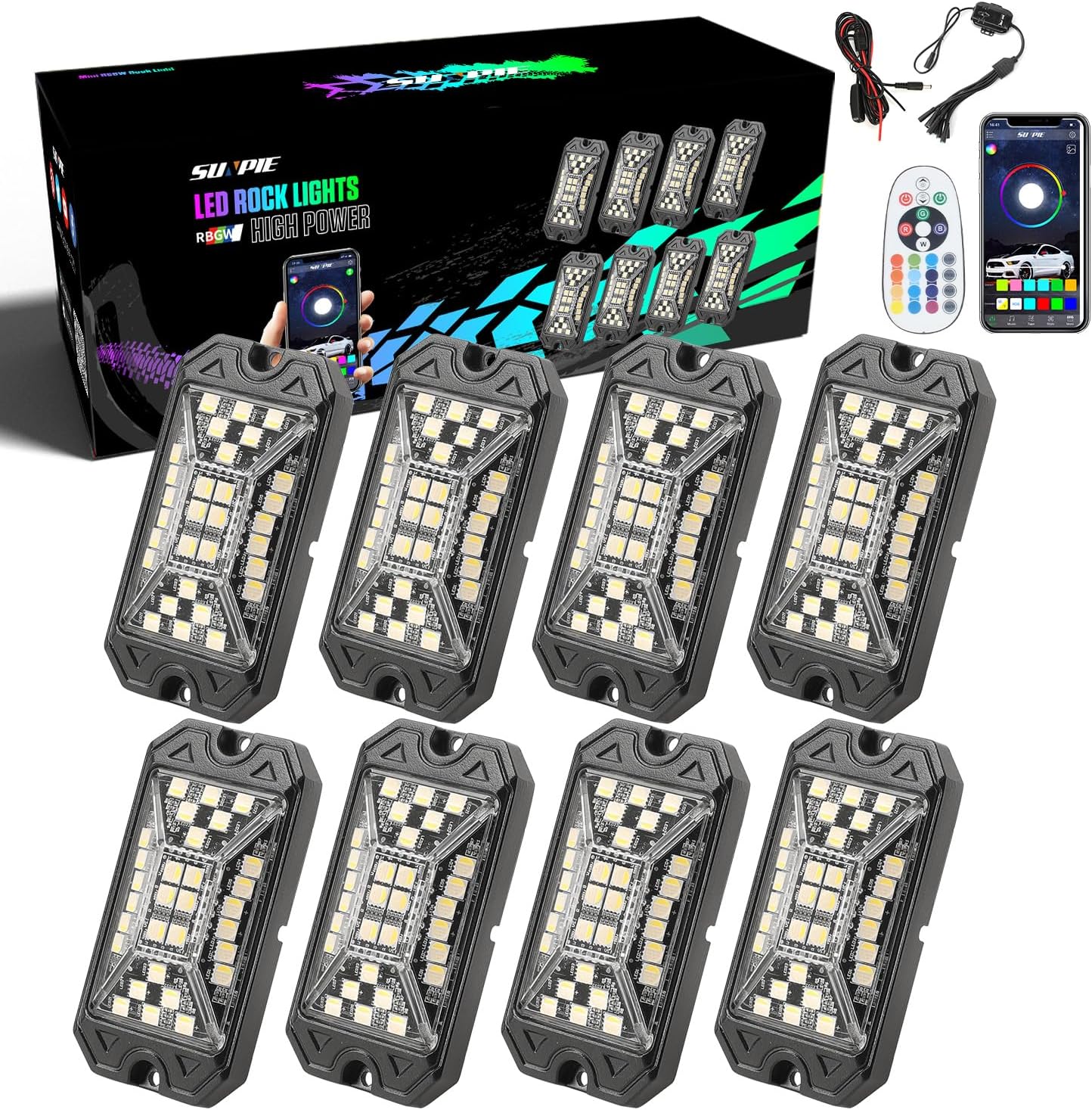 Amazon.com: SUNPIE 16 Pods Full Angle RGBW Rock Lights High Power ...