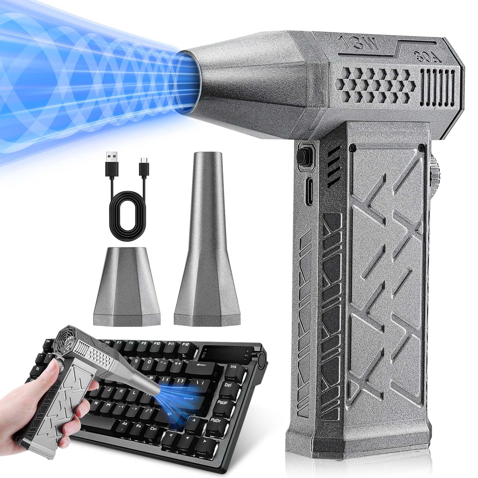 Amazon.com: Welltop Compressed Air Duster, 130000RPM Electric Air ...