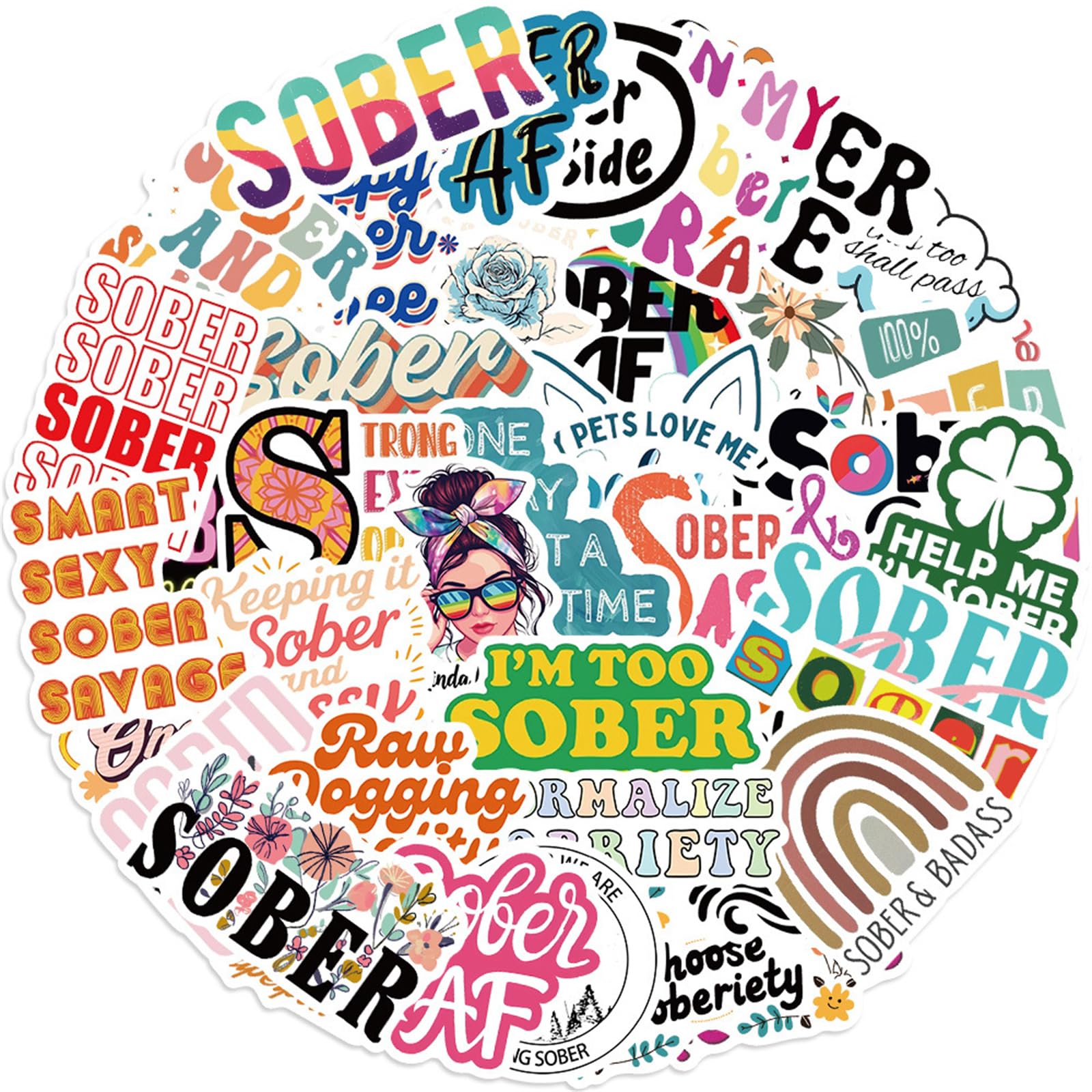 Amazon.com: 50 Pcs Sober Stickers Sobriety Vinyl Sticker Waterproof ...