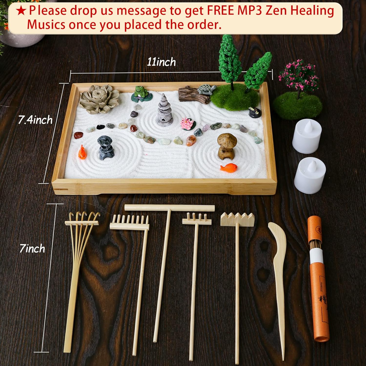 Japanese Zen Garden Kit – Mini Chakra Crystal Quartz Rock Sand Garden ...