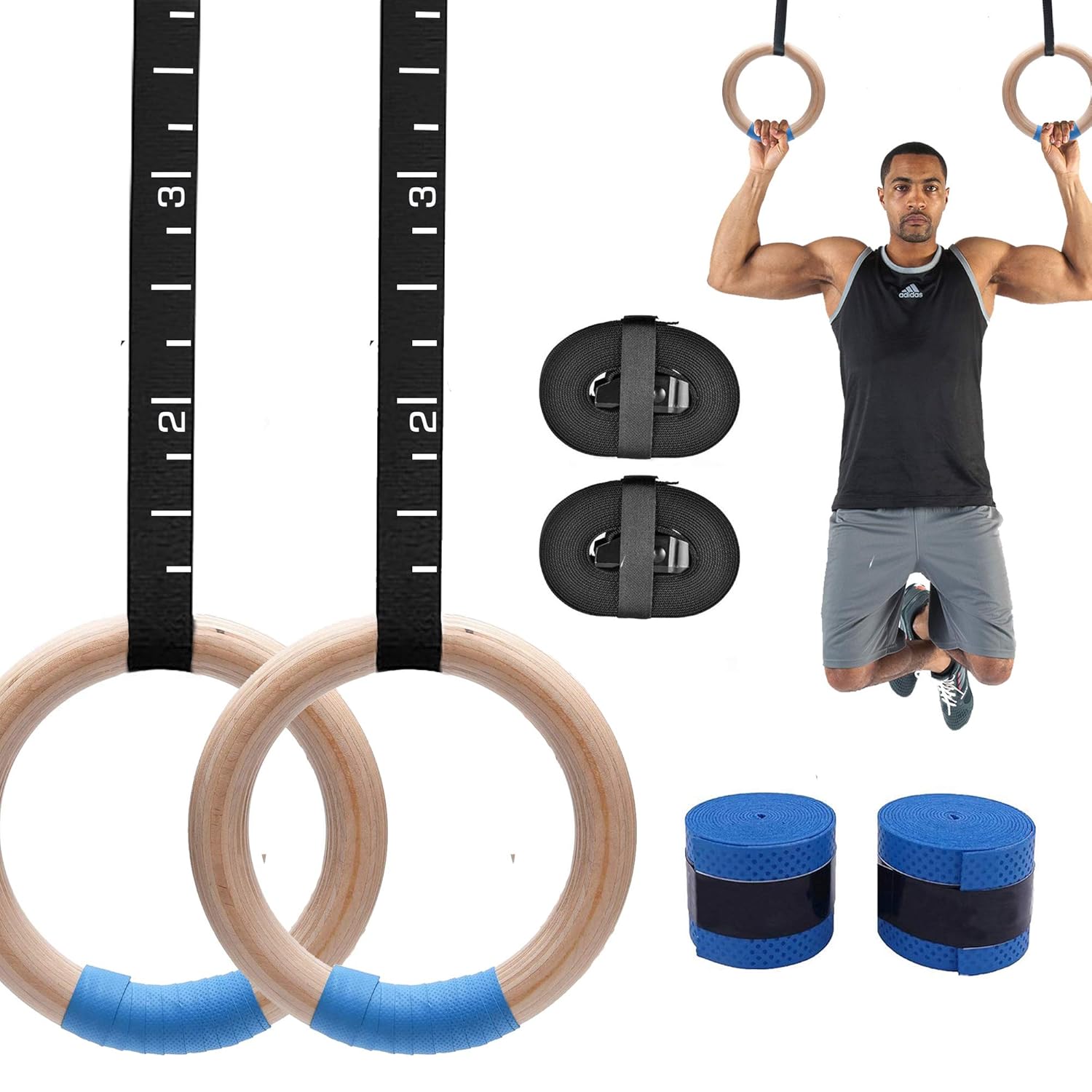 JoyFit Wooden Gymnastic Rings | 880 lbs Load Capacity | Adjustable ...
