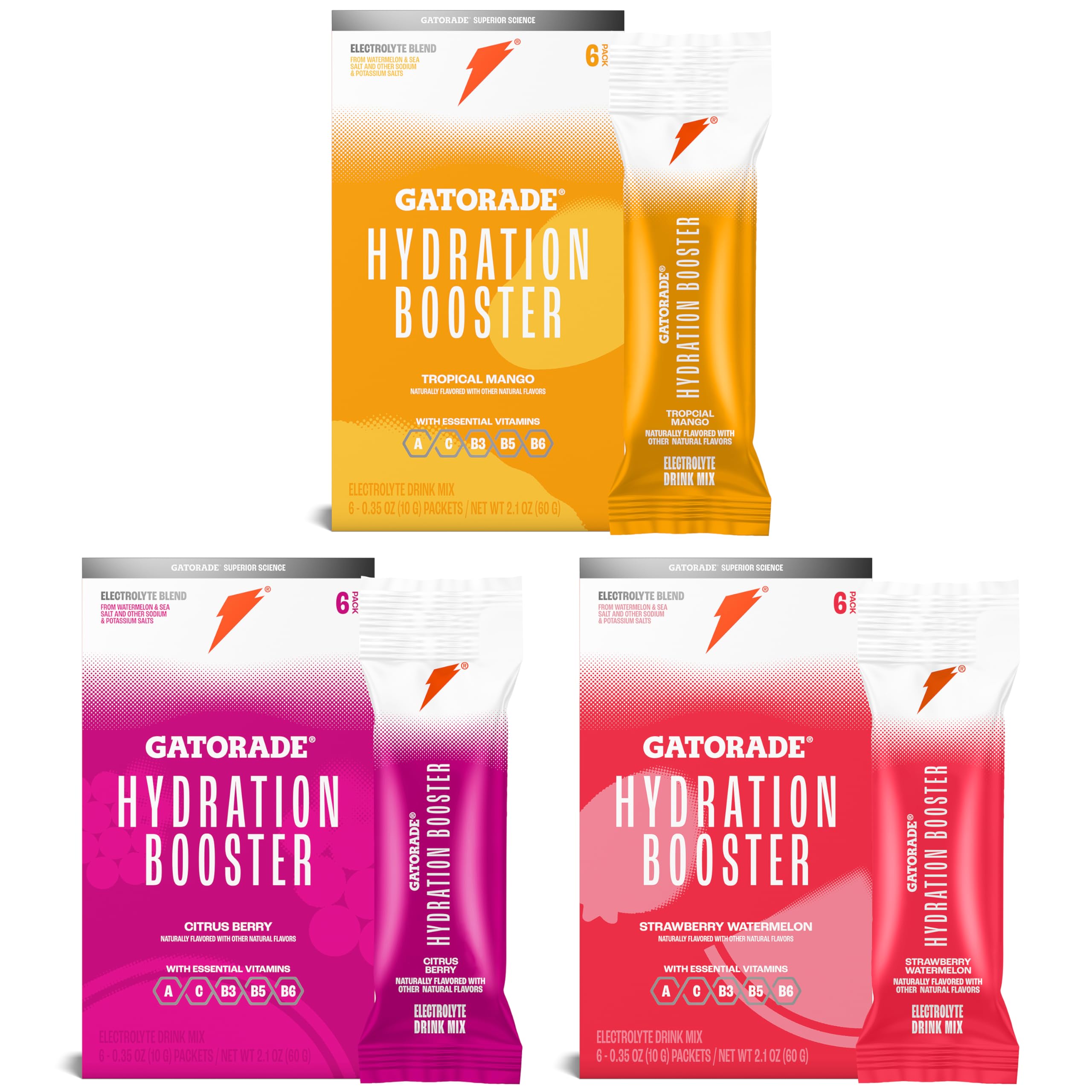 Amazon.com: Gatorade Hydration Booster - All 3 Flavors (Strawberry Watermelon, Tropical Mango ...