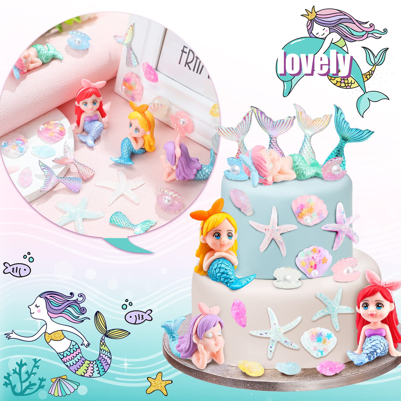 Snapklik.com : Pinkunn 24 Pcs Mermaid Tail Cake Topper Star Cupcake ...