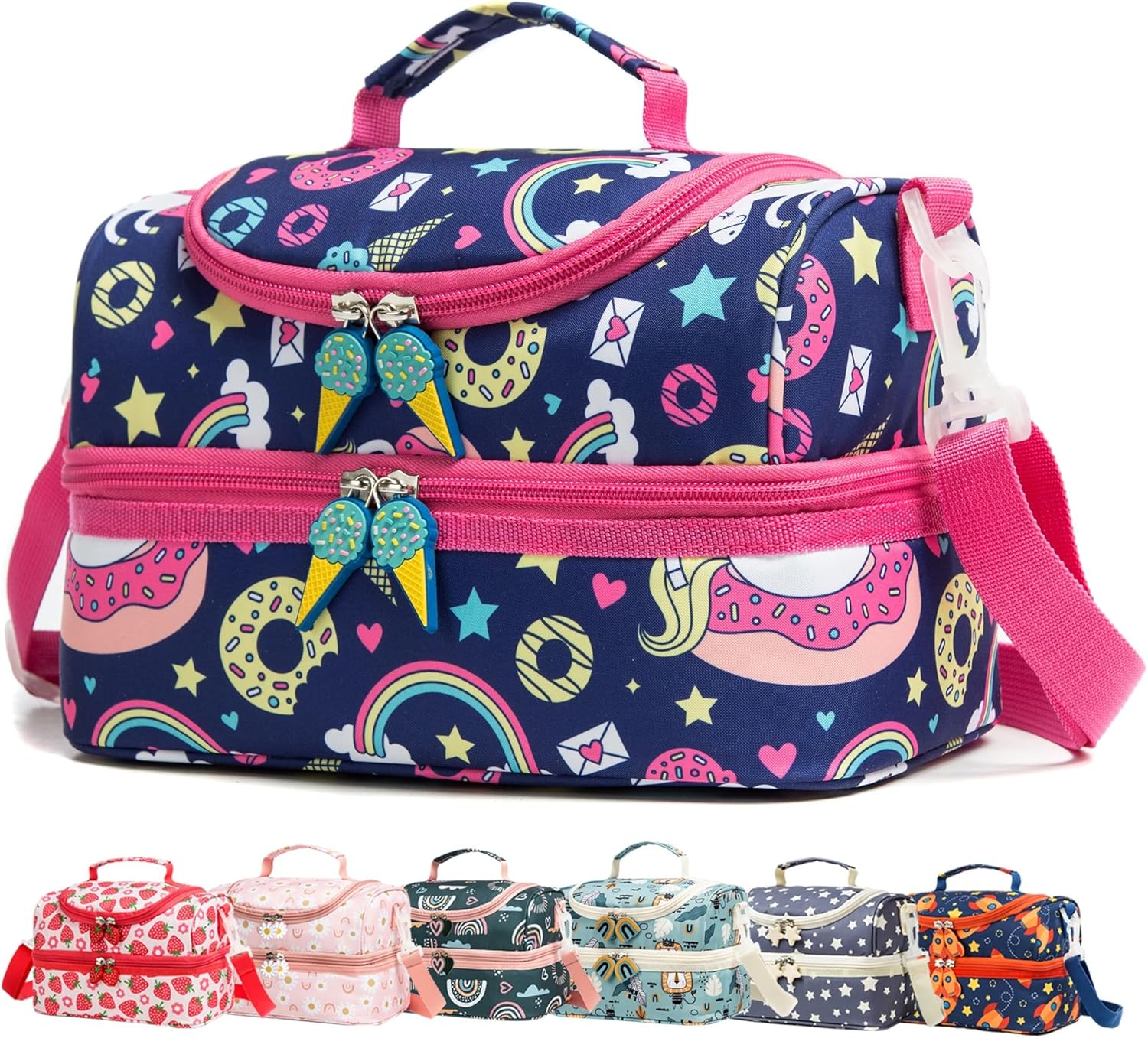 Insulated Kids Dual Compartment Lunch Bags Tote for Girls Boys Lunch ...