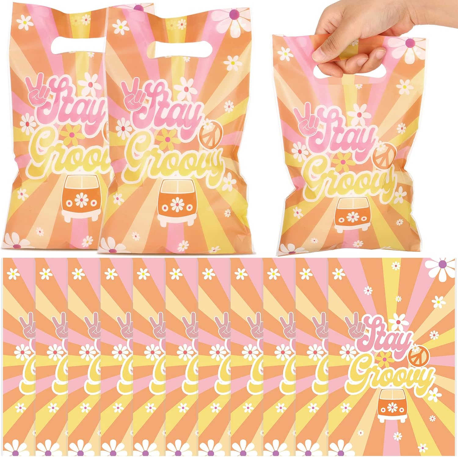 Amazon.com: Hotop 100 Pack Groovy Party Favor Bags Hippie Boho Candy ...