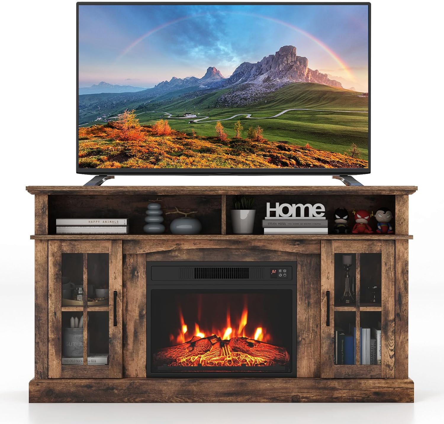 COSTWAY Electric Fireplace TV Stand for TVs Up to 65 Inches, 1400W ...
