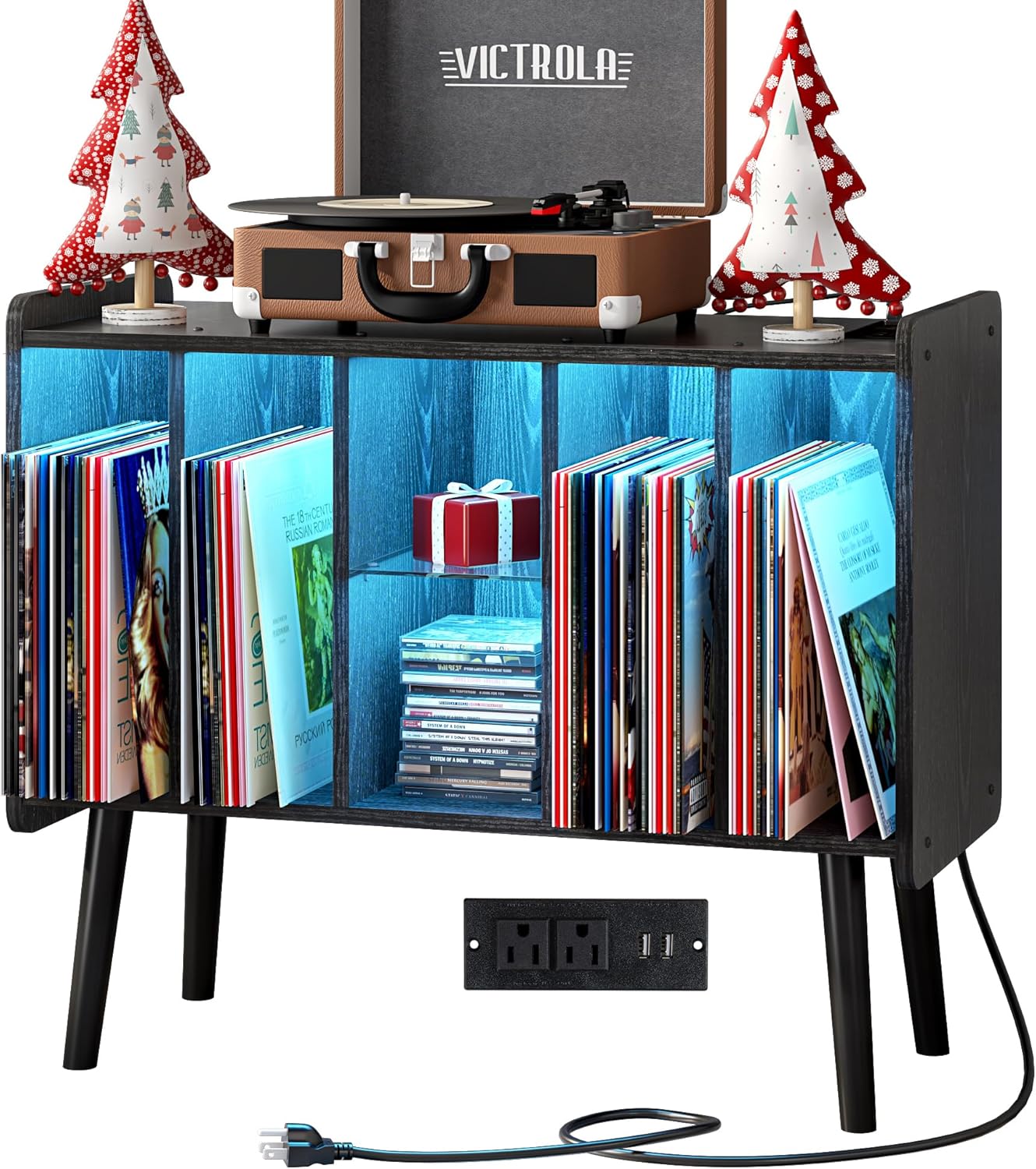 Amazon.com: Tantmis LED Record Player Stand with Vinyl Record Storage ...