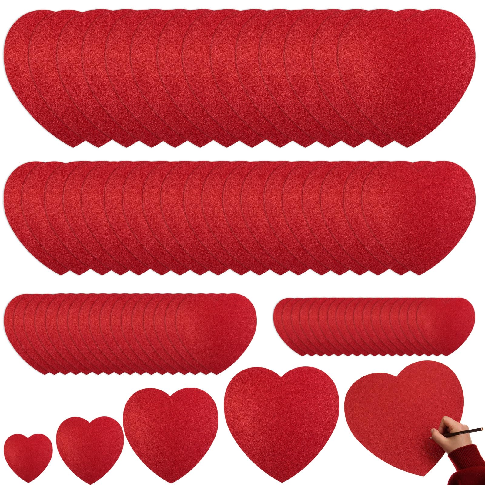 Amazon.com: 96 Pcs Red Glitter Heart Cutouts Assorted Size Paper Hearts ...