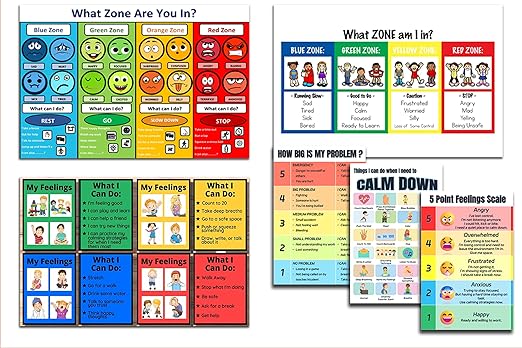 Amazon.com: Zones of Regulation Emotions Chart for Kids - 6 Pack ...