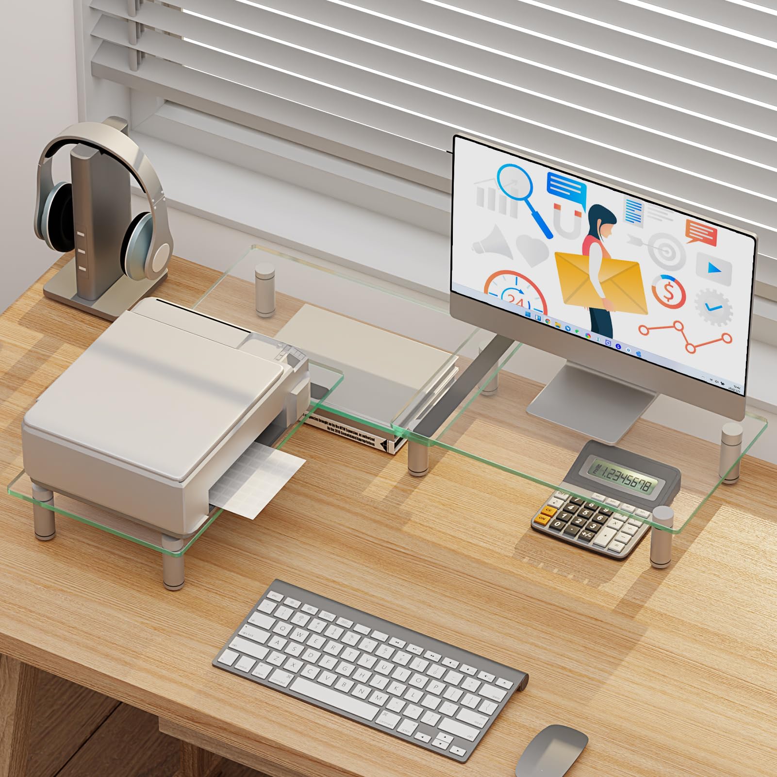 Snapklik.com : Dual Glass Monitor Stand Riser, 3-Shelf Tempered Glass ...