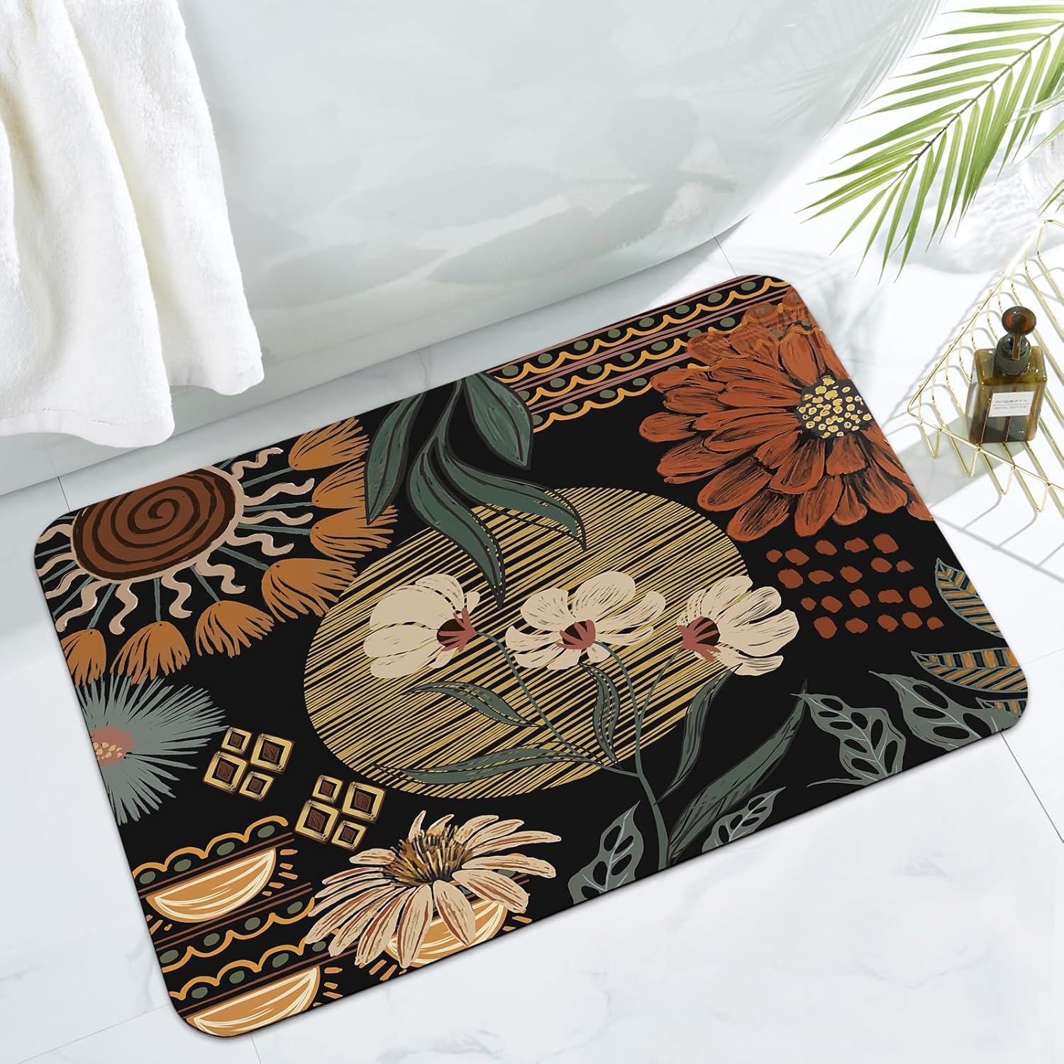 Amazon.com: MitoVilla Boho Flower Bathroom Rug, Bohemia Botanical Non ...