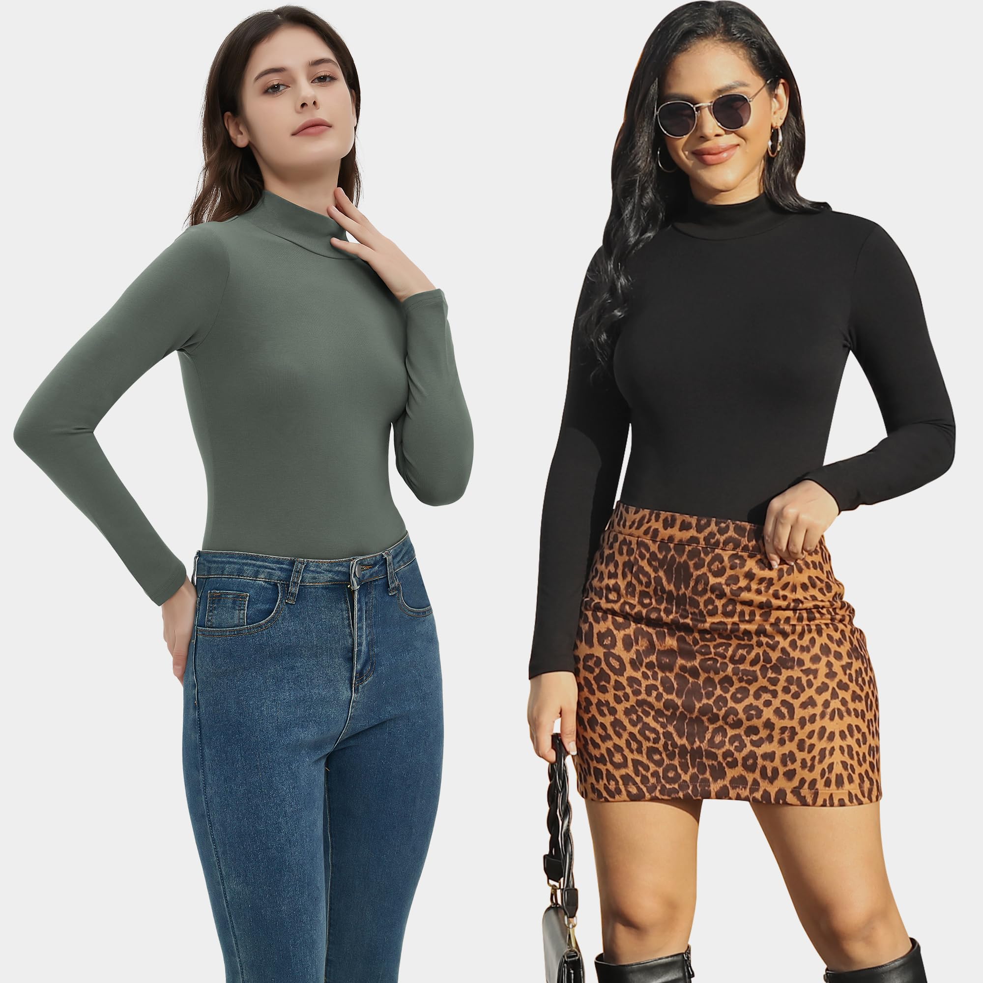 Snapklik.com : Long Sleeve Bodysuit For Women 4/5 Pack Basic Mock ...