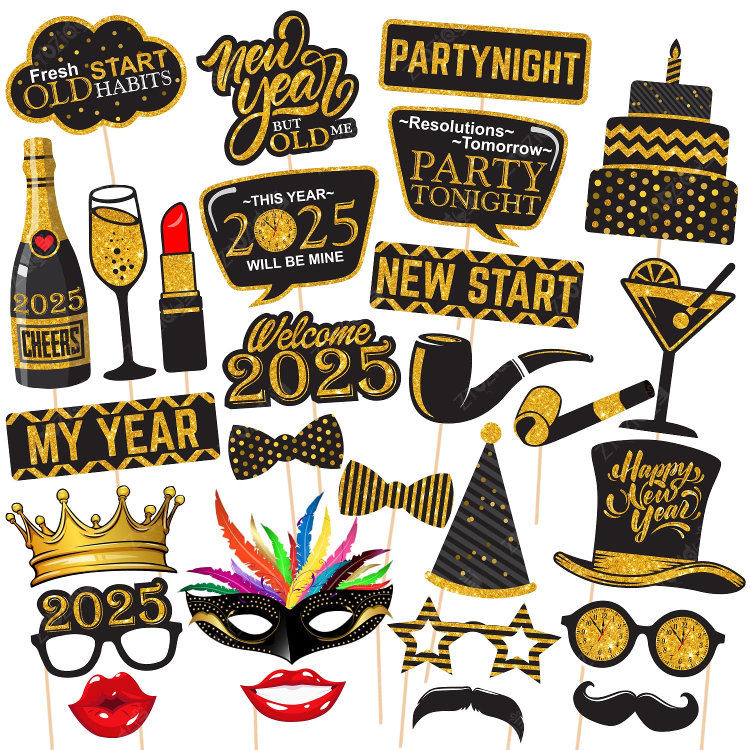 Buy Zyozique 28 Pcs New Years Eve Photo Booth Props-2025 Photo Booth ...