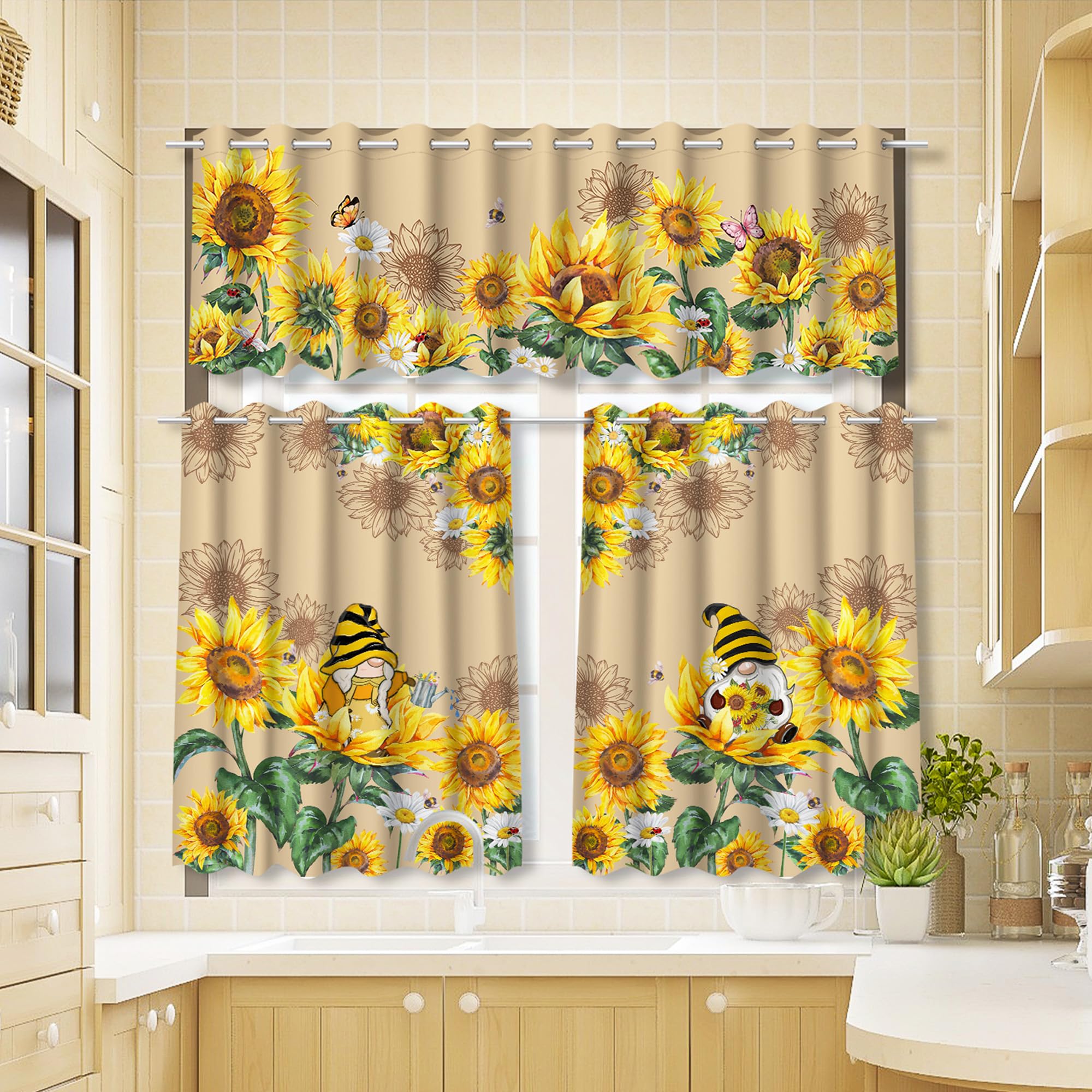 Sunflower Kitchen Curtains TAPED CAFE CURTAIN WITH VALANCE | SHEET