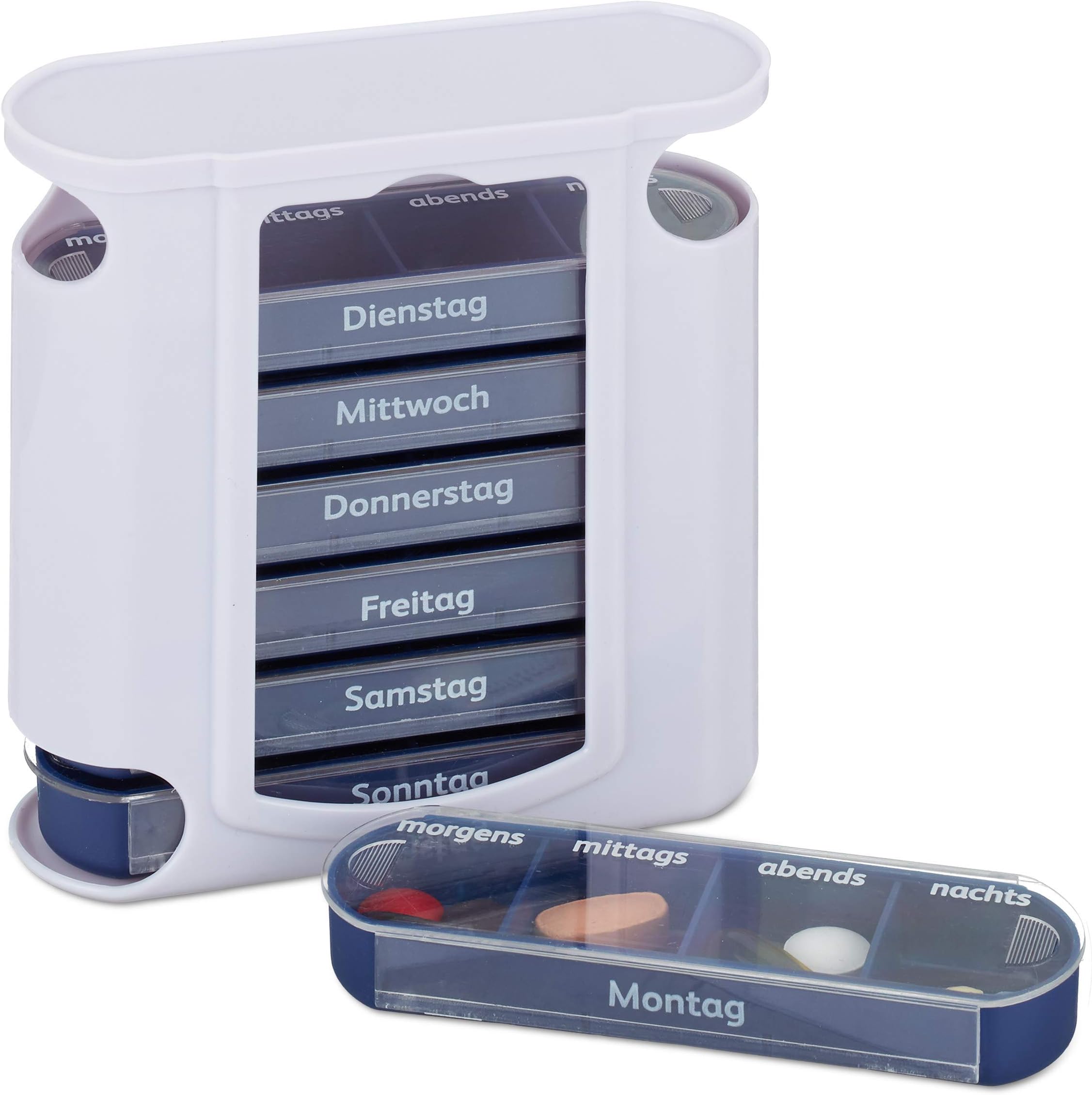 Relaxdays Tablettenbox 7 Tage 4 Fächer, morgens, mittags, abends ...